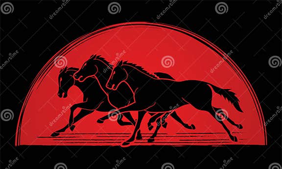 3 Horses Running Cartoon Graphic Stock Vector - Illustration of design ...