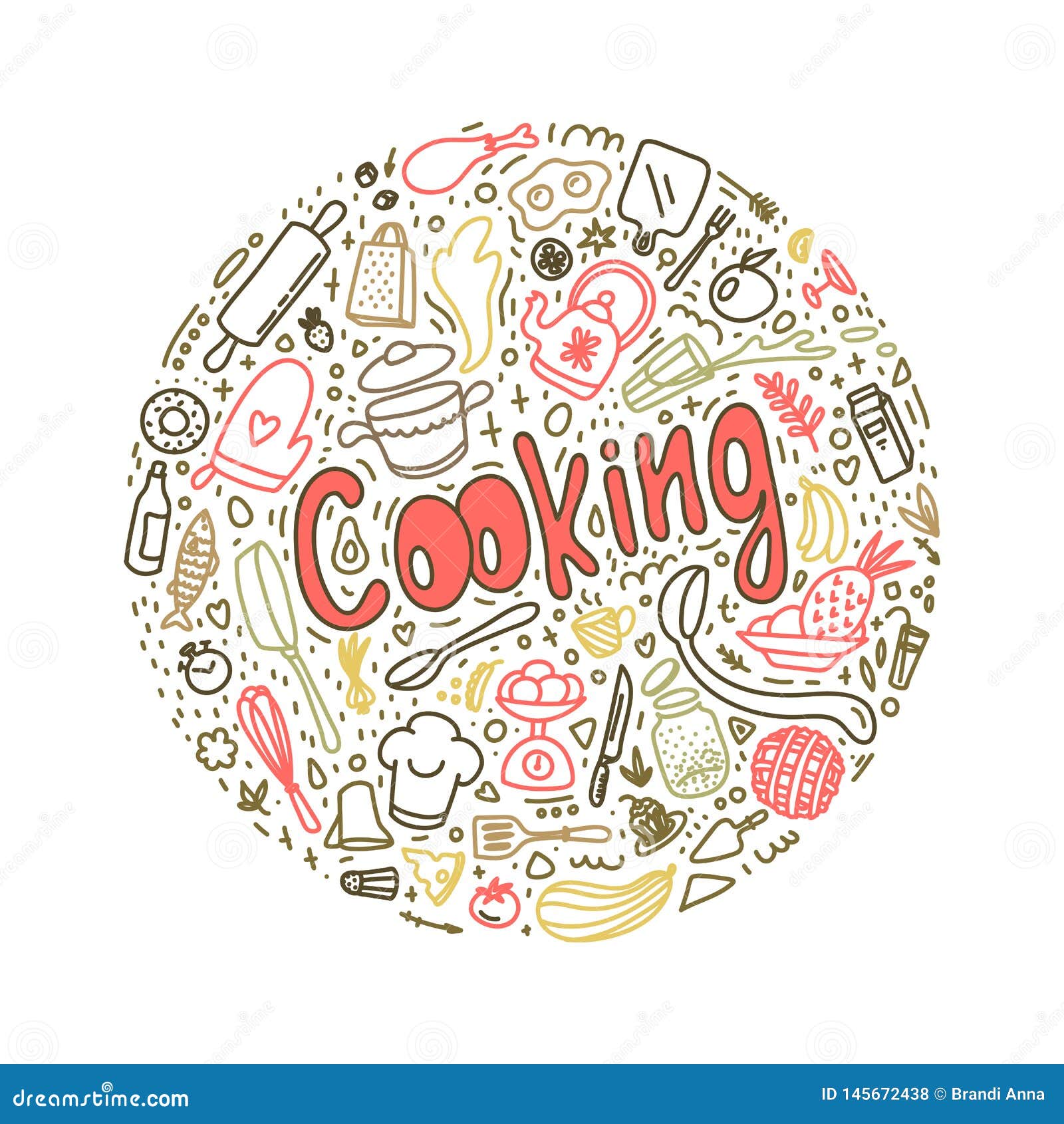 Cooking Lettering Doodle Round Illustration. Ingredients. Sketch ...