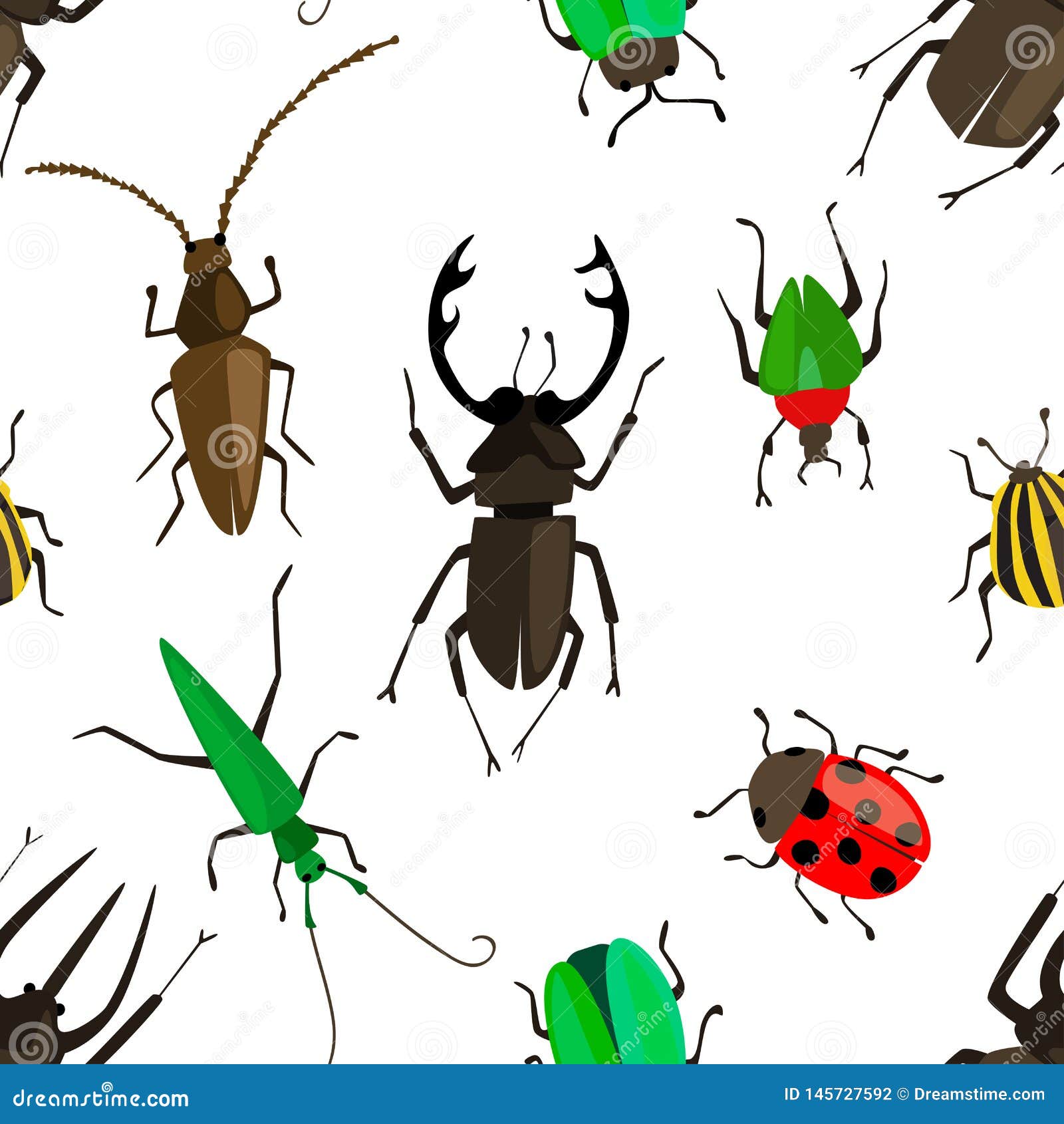 Seamless Pattern with Colorful Insects Stock Vector - Illustration of ...