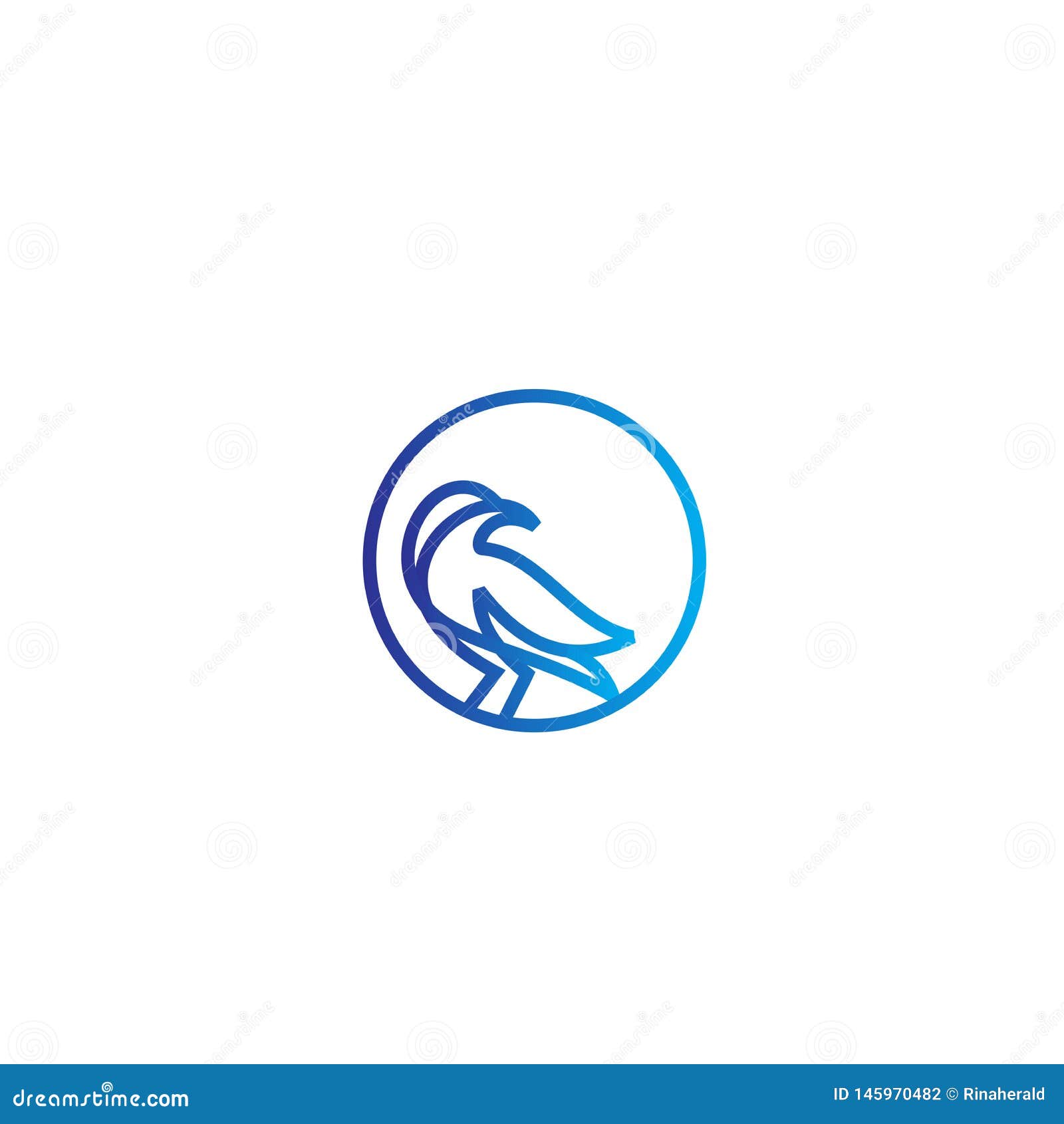 Raven Crow on Circle Flat Blue Color Line Outline Isolated White ...