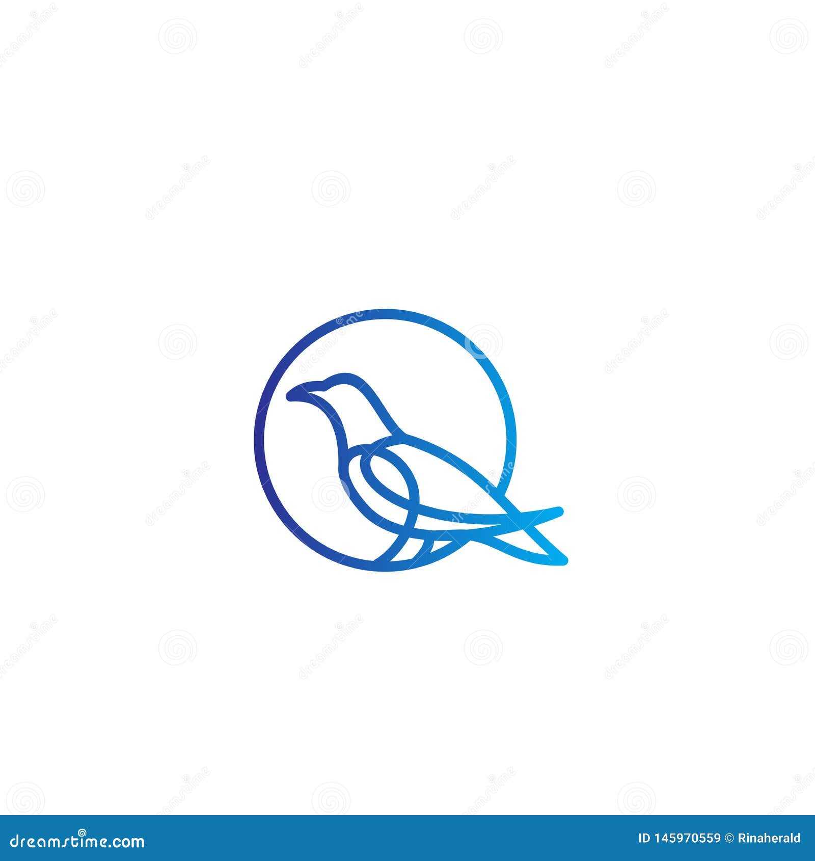 Raven Crow on Circle Flat Blue Color Line Outline Isolated White ...