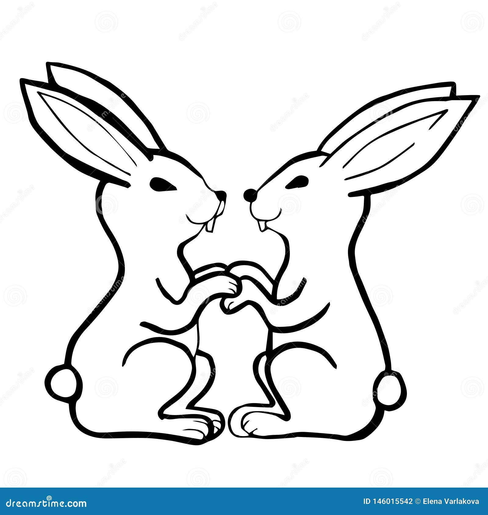 Black White Vector Illustration with Two Rabbits. Stock Vector ...