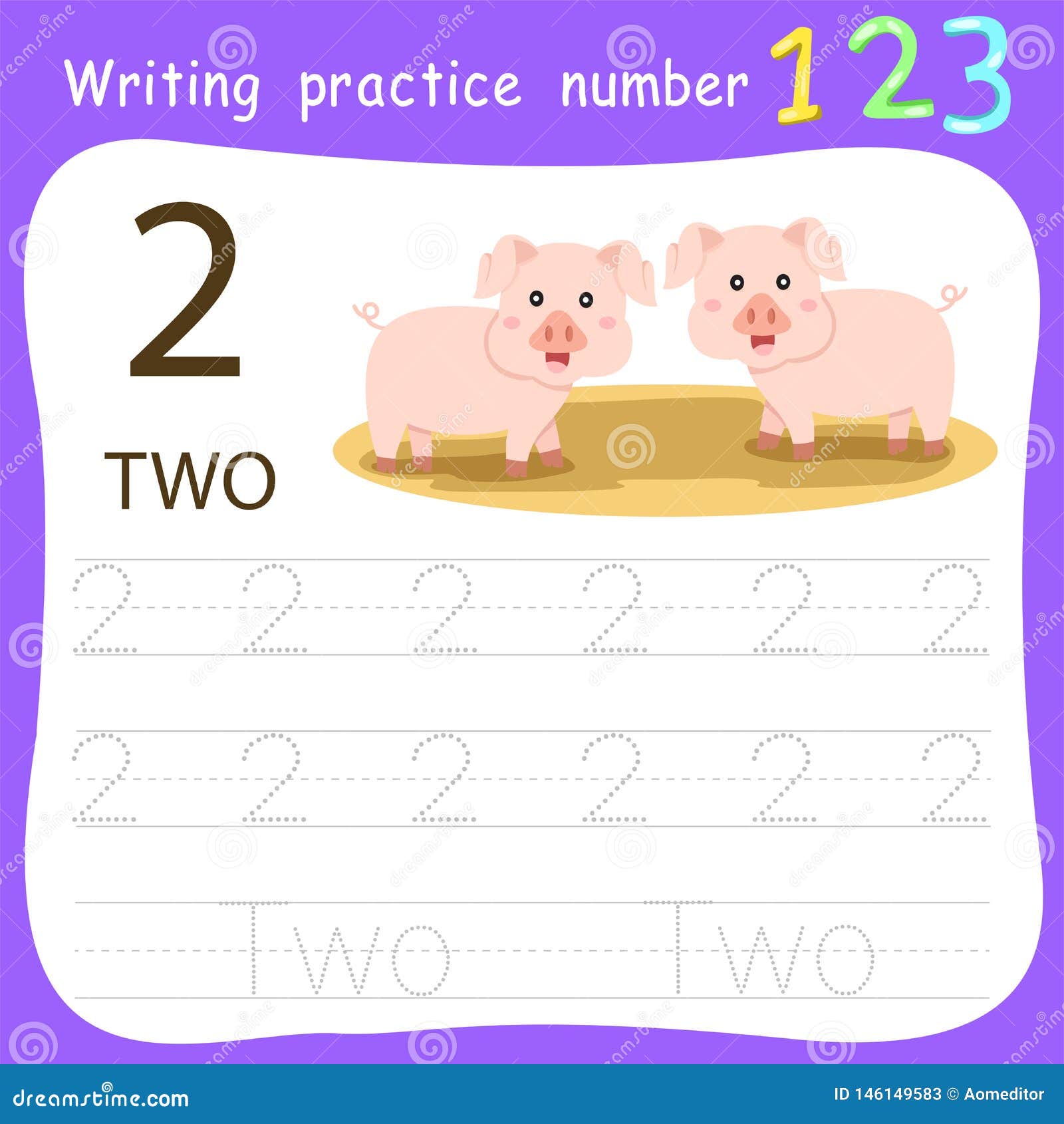 Illustrator of Worksheet Writing Practice Number Two Stock Vector ...