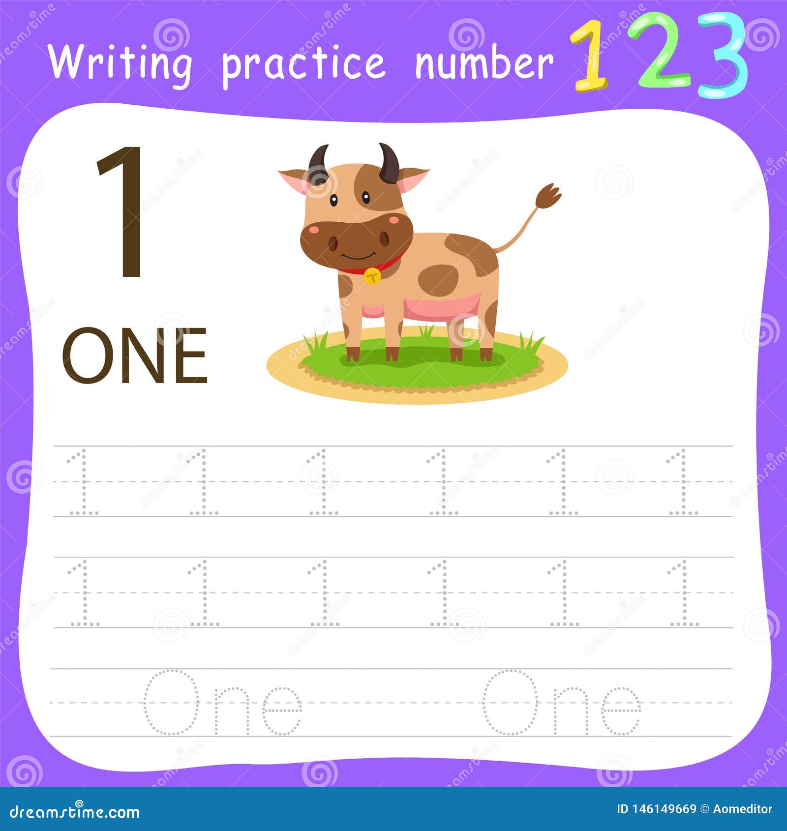 Worksheet Writing Practice Number One Stock Vector - Illustration of ...