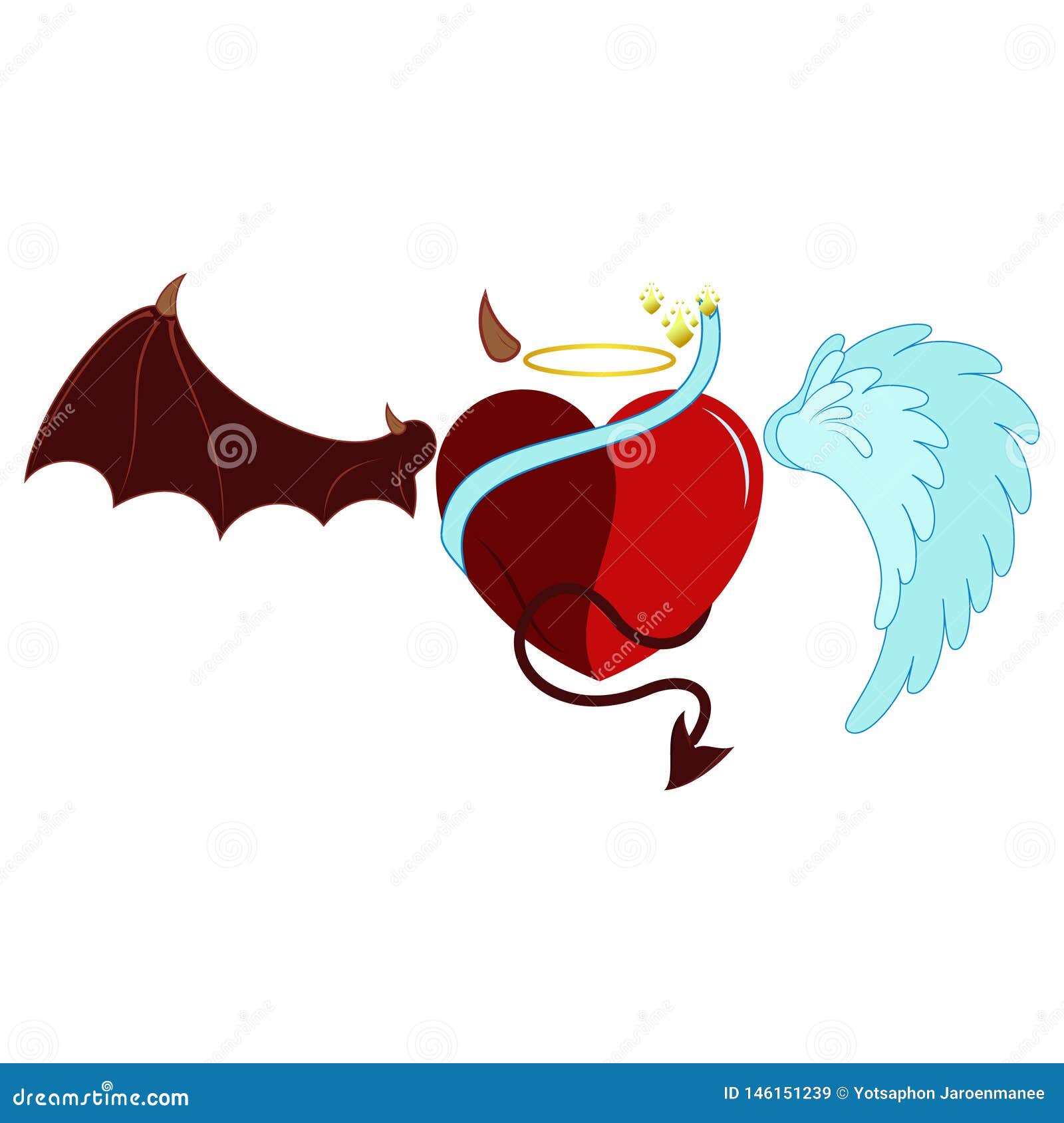 Red Heart with Demon and Angle Wings Stock Vector - Illustration of icon, contour: 146151239