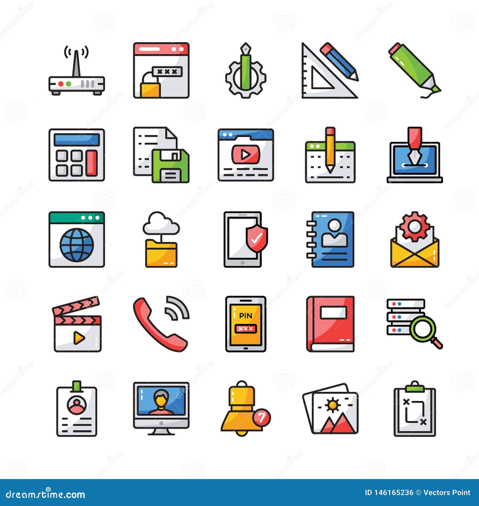 User Interface Flat Icons Pack Stock Vector - Illustration of message ...