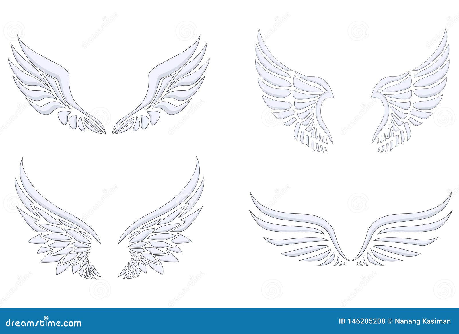 Cartoon Angel Wings Collection Set Stock Vector - Illustration of ...