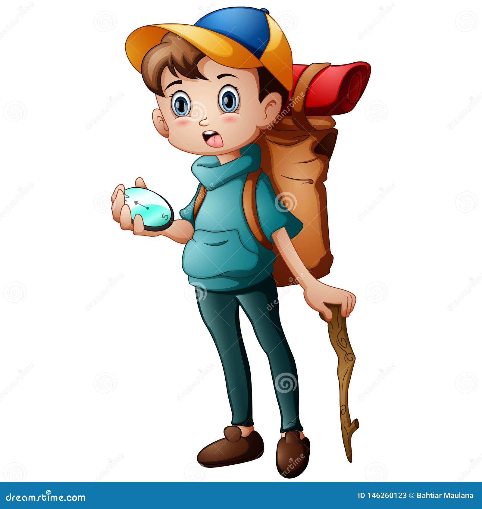 Little Boy Adventure with Holding a Compass Stock Vector - Illustration ...