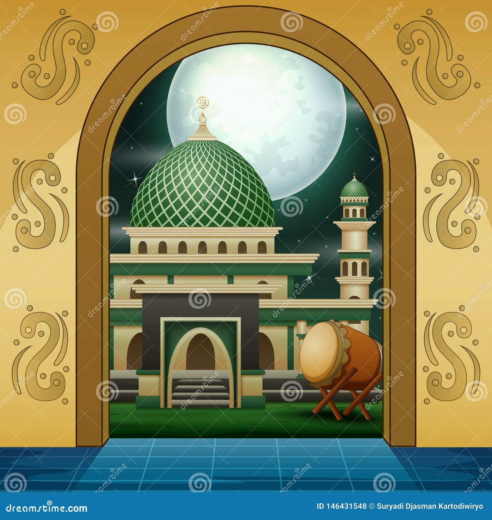 Cartoon of Muslim Mosque Gold Entrance Stock Vector - Illustration of ...