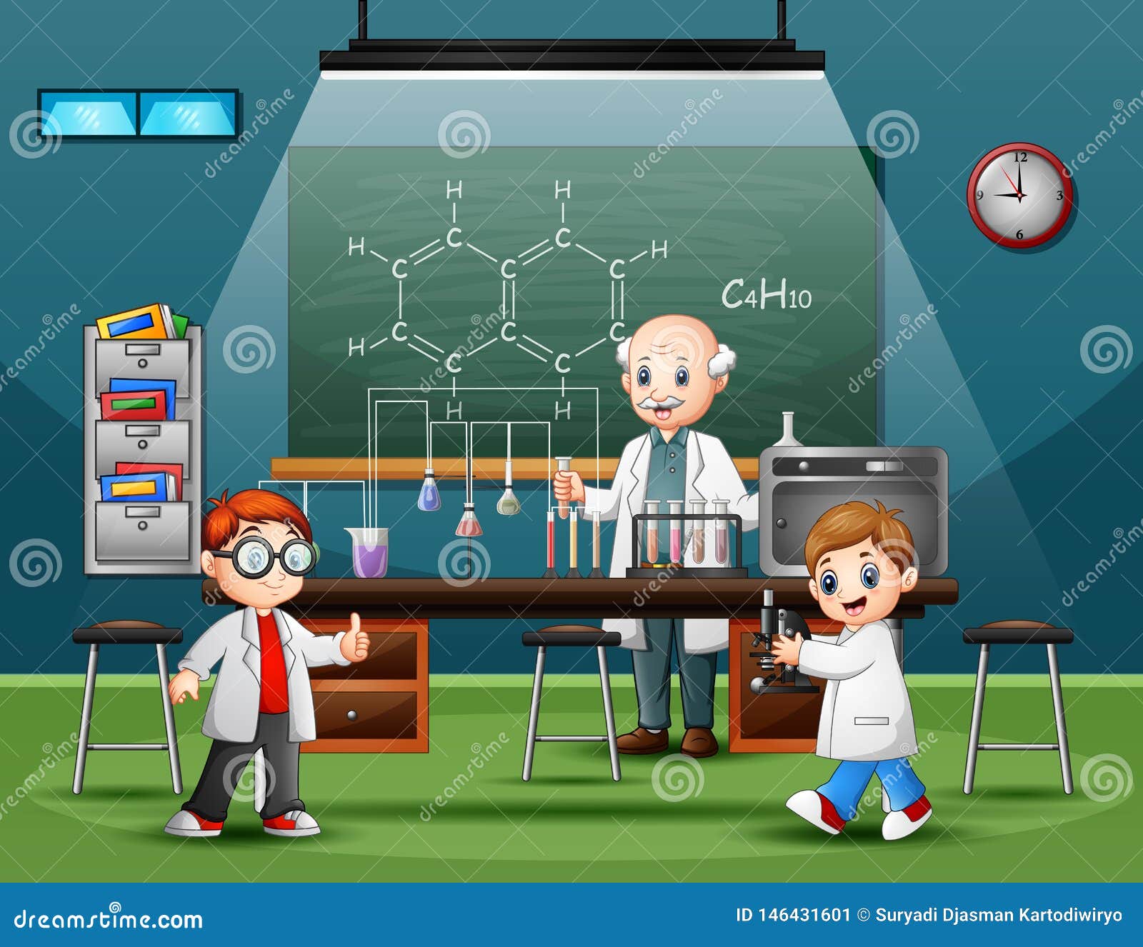 Scientist Male Character Work On Pc In Laboratory Use Scientific ...