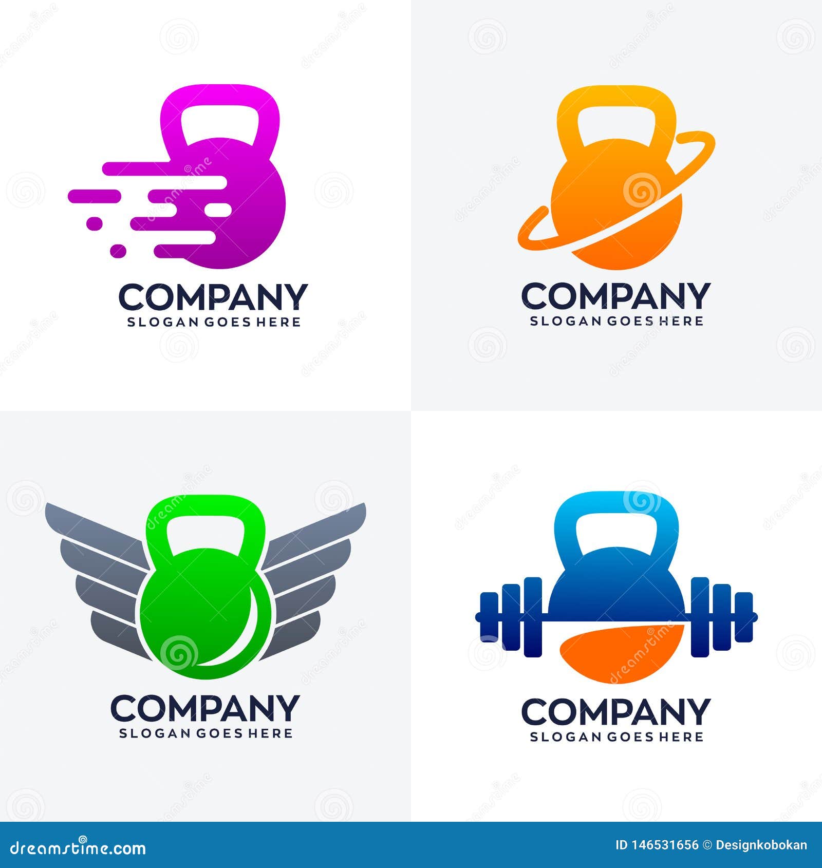 Set of Unique Kettlebell Logo Design Stock Vector - Illustration of ...