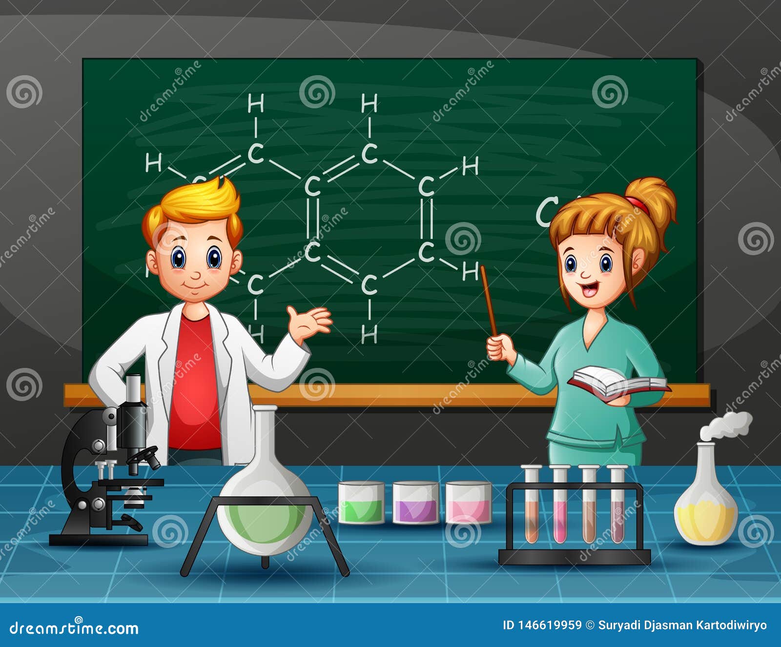 Science Teacher with a Students in Laboratory Room Stock Vector ...