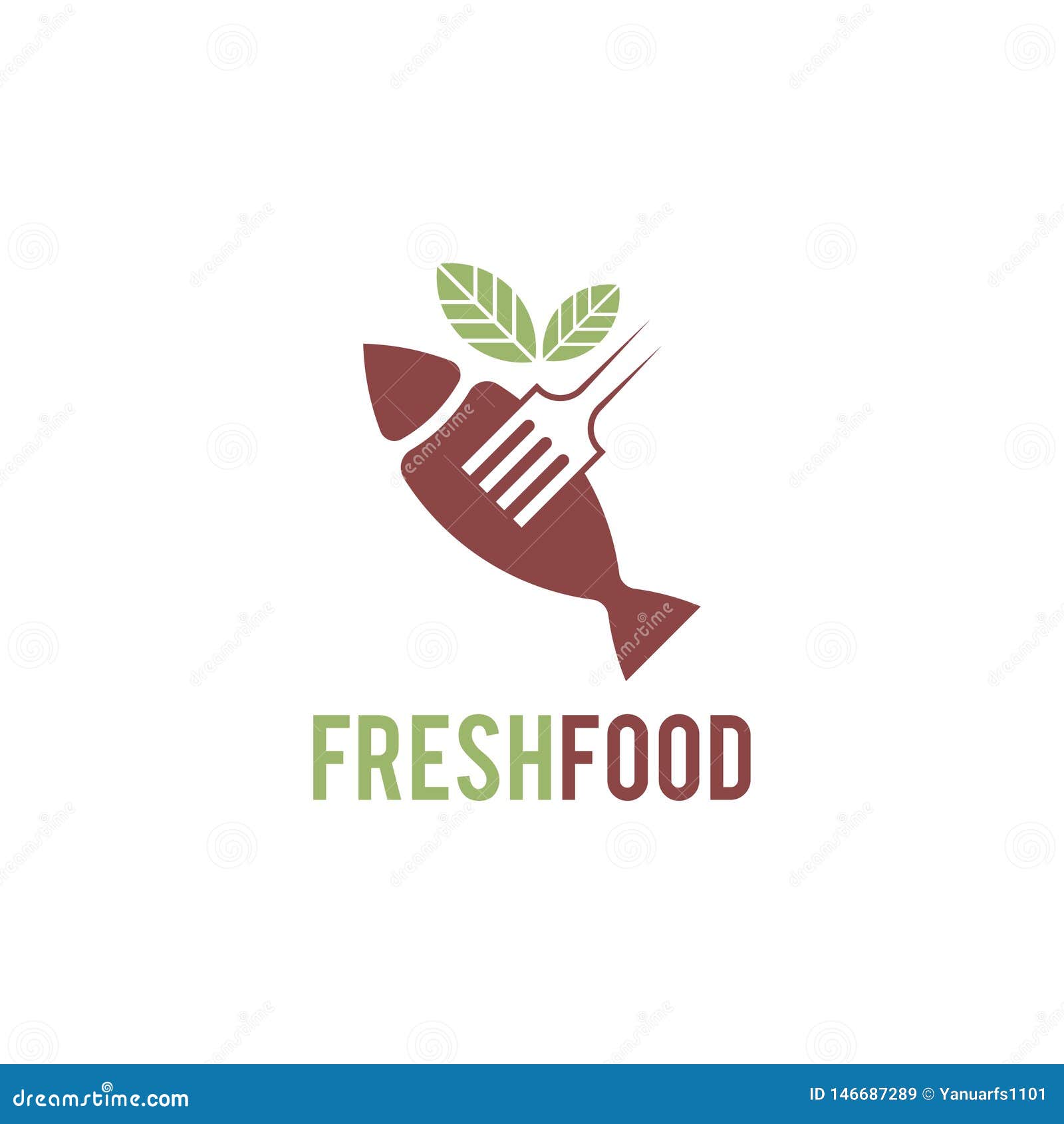 Fork Logo With Leaves And Fish With A Touch Of Vintage Color. Intended ...