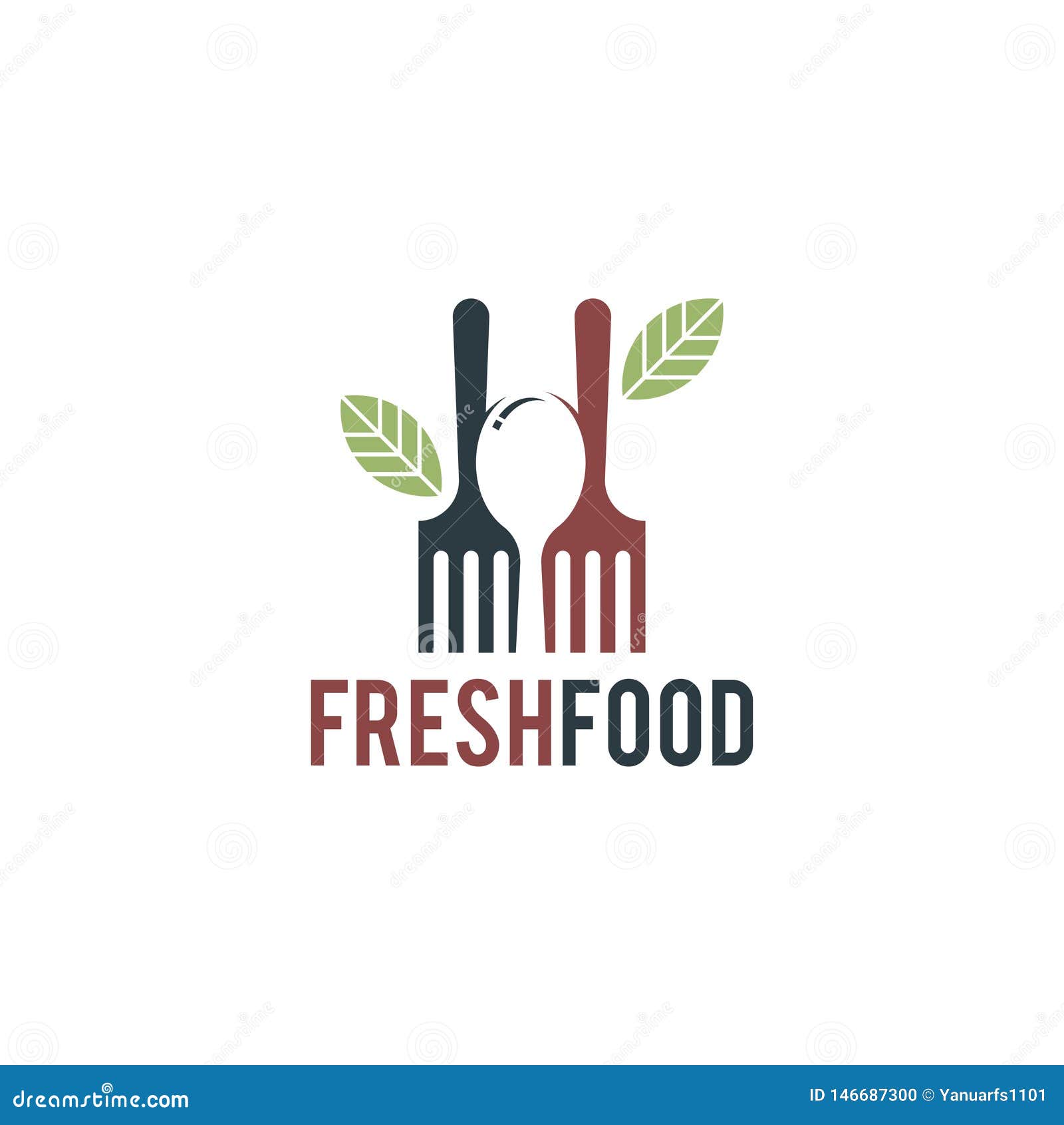 Forks Logo with Leaves and Spoon between Two Forks with a Negative ...