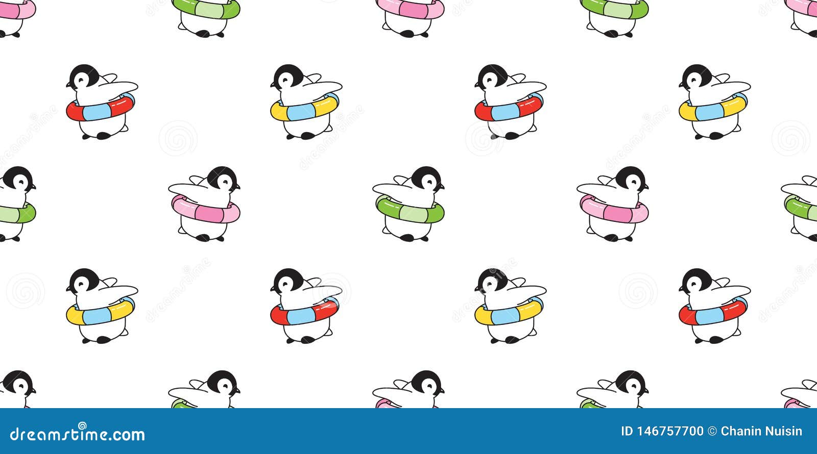 Penguin Seamless Pattern Vector Swimming Ring Pool Scarf Isolated ...