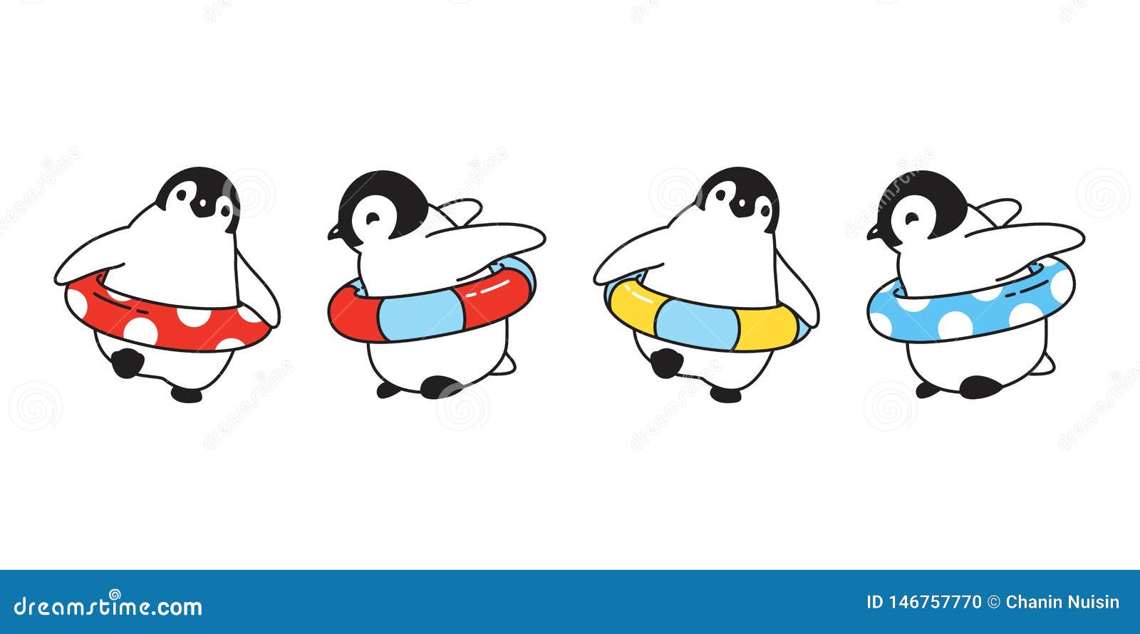 Penguin Vector Icon Logo Swimming Ring Pool Cartoon Character ...