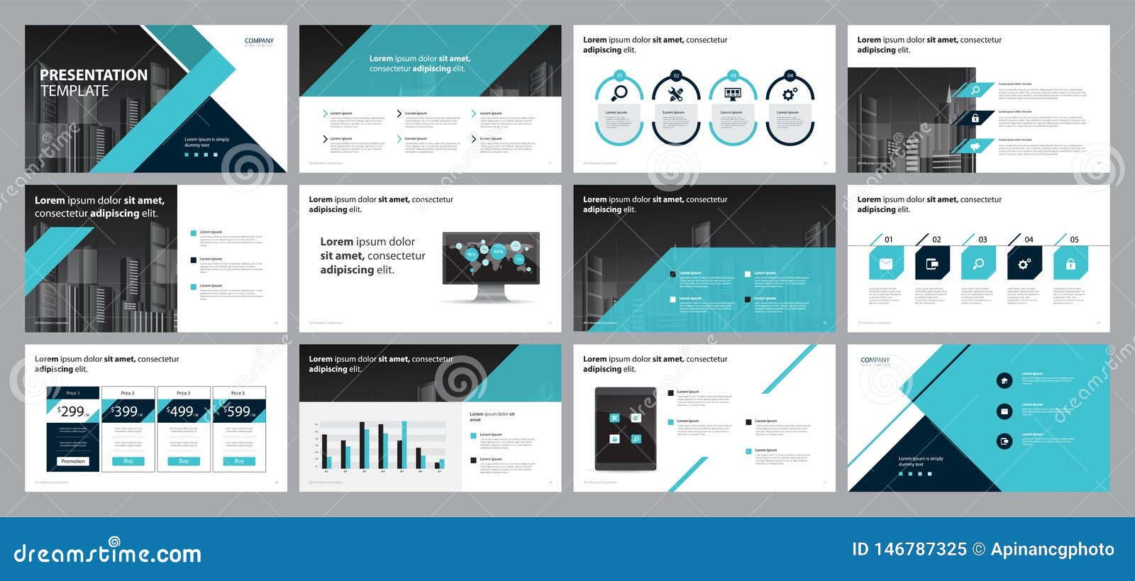 Set Blue Business Presentation Backgrounds Design Template and Page ...