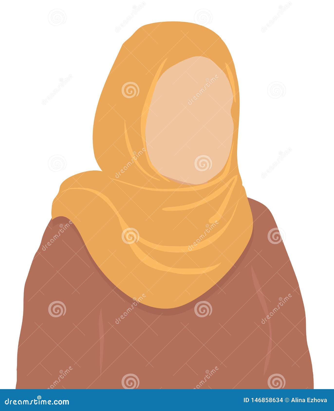 Muslim Woman in Orange Shawl on a White Background. No Fac E. Stock ...