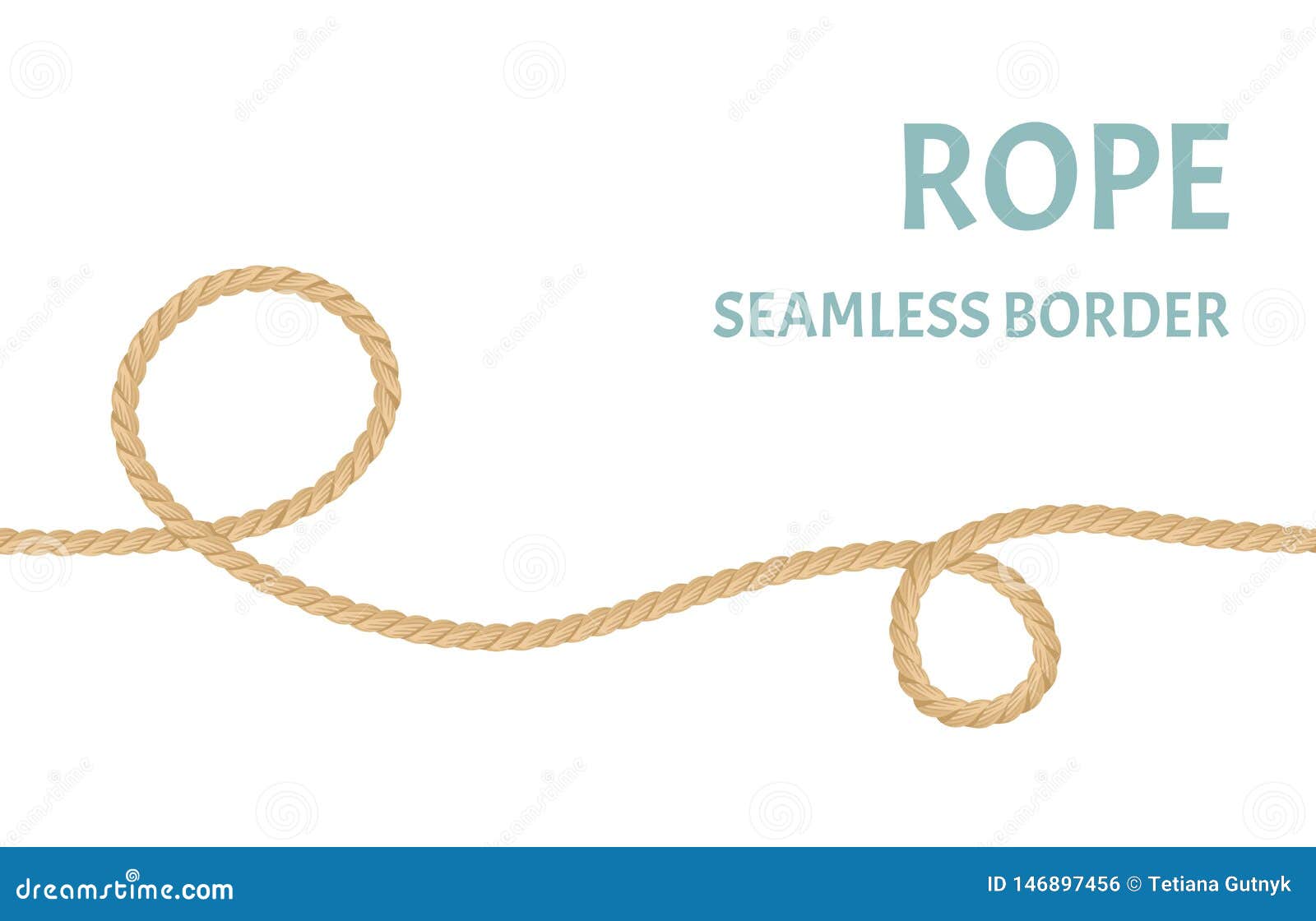 Rope Seamless Border. Twisted Jute Cord With Loops Isolated On White ...