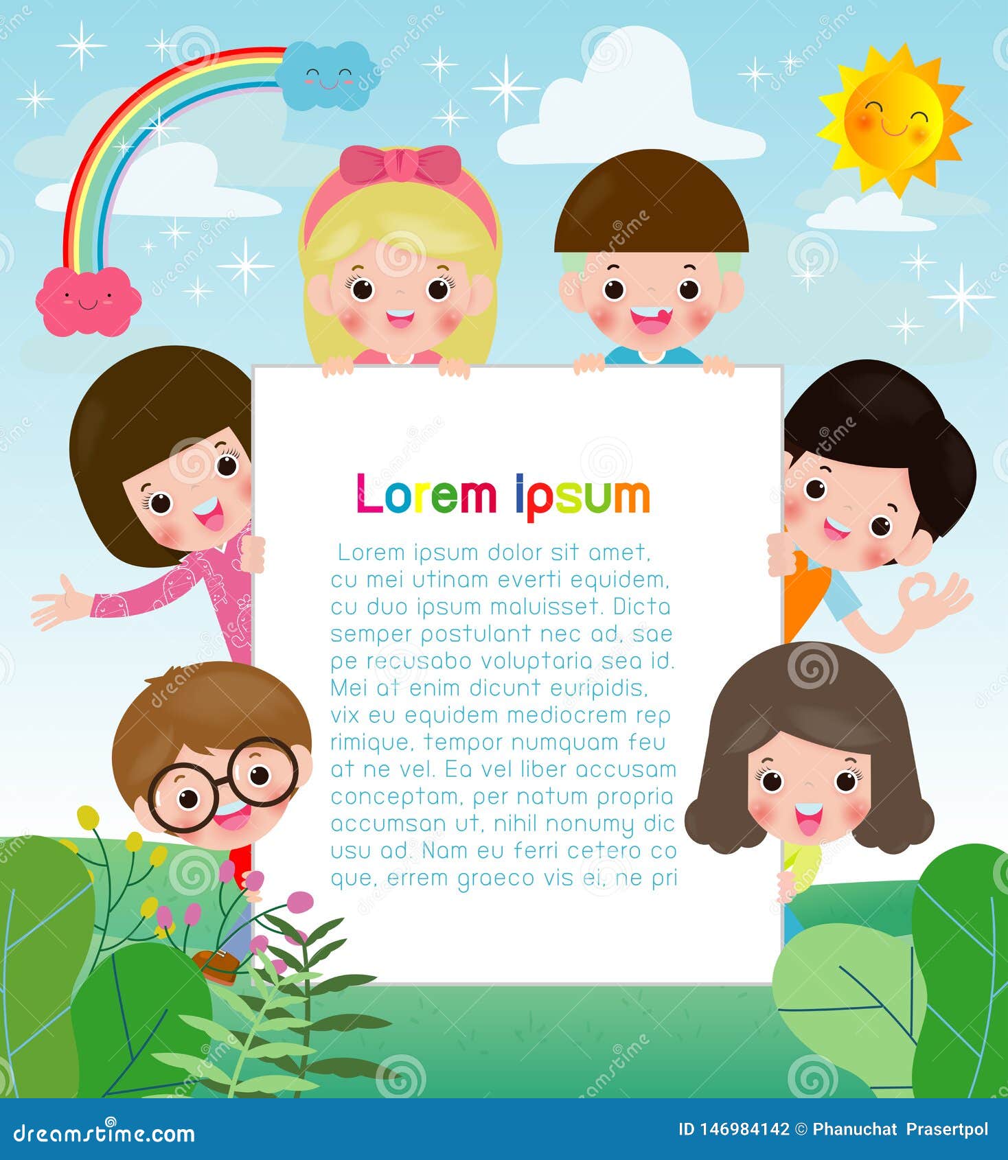 Kids Holding Sign, Children Peeping Behind Placard, Happy Children ...