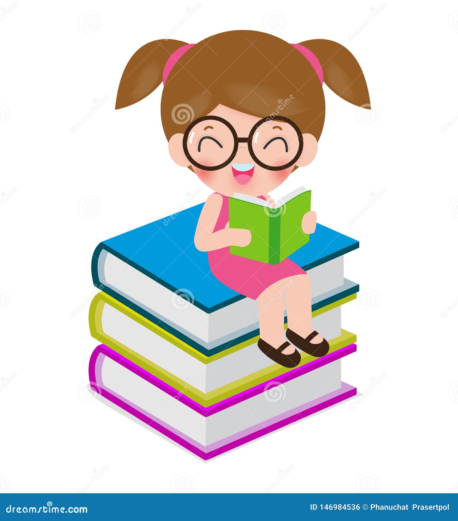 Happy Cartoon Children while Reading Books, I Love Book, Cute Kids ...