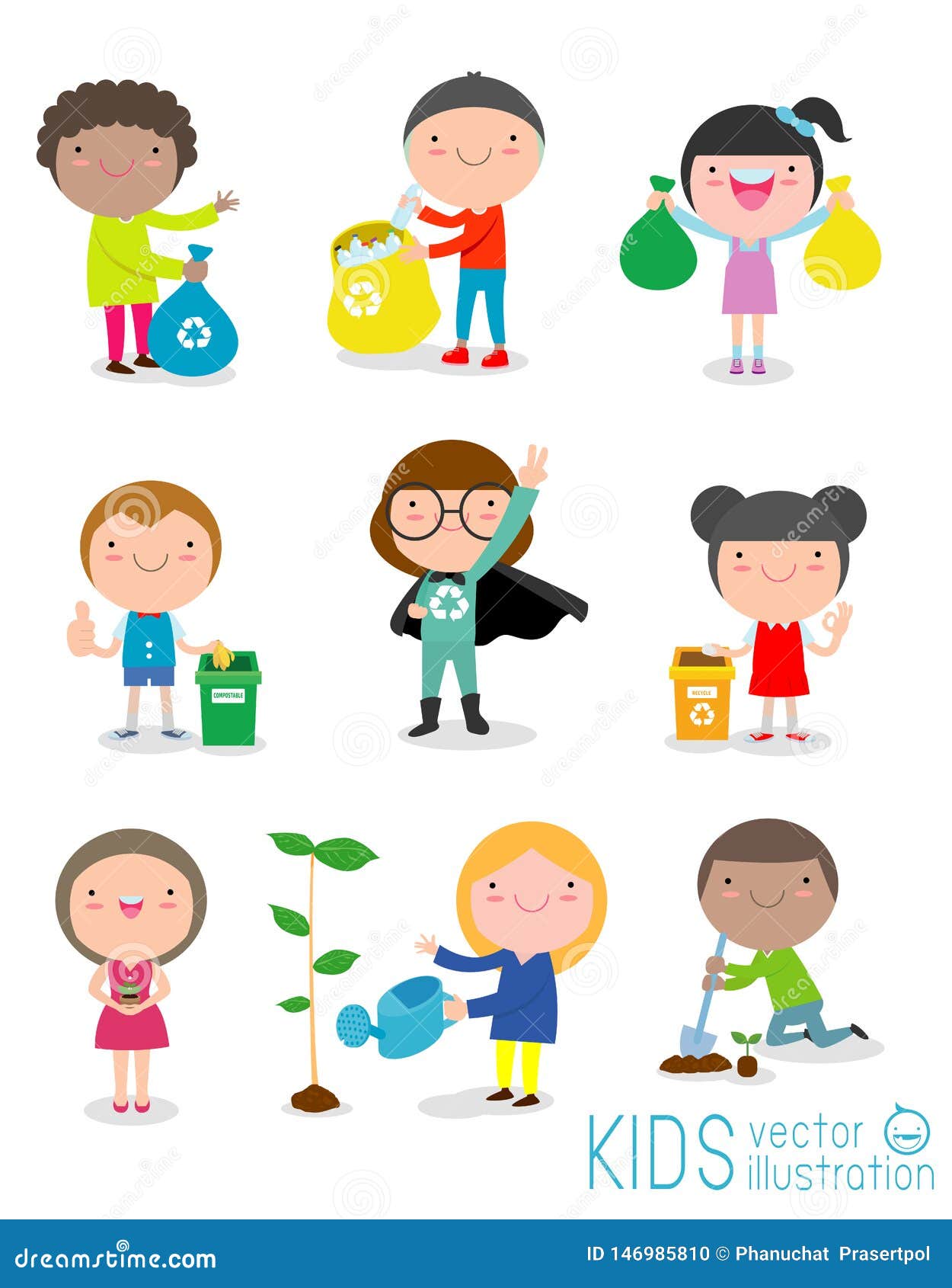 Children Rubbish For Recycling, Illustration Of Kids Segregating Trash ...