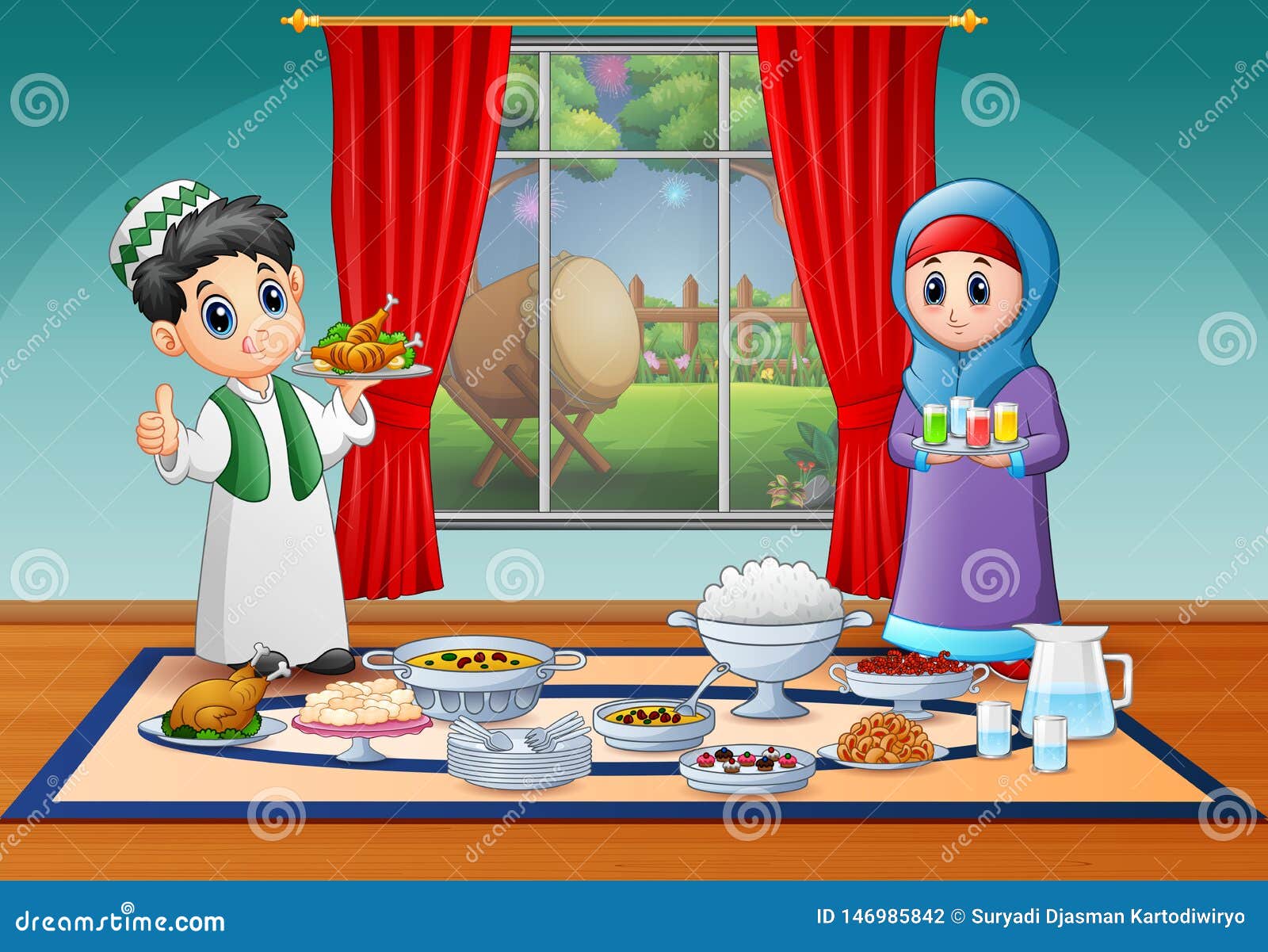 Muslim Couple are Preparing Food for Iftar Party Stock Vector ...