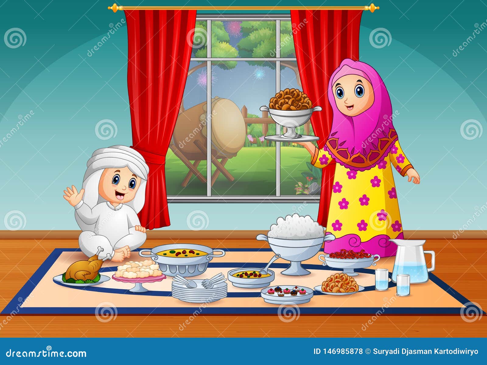 Muslim Woman Preparing Food for Iftar Party Stock Vector - Illustration ...