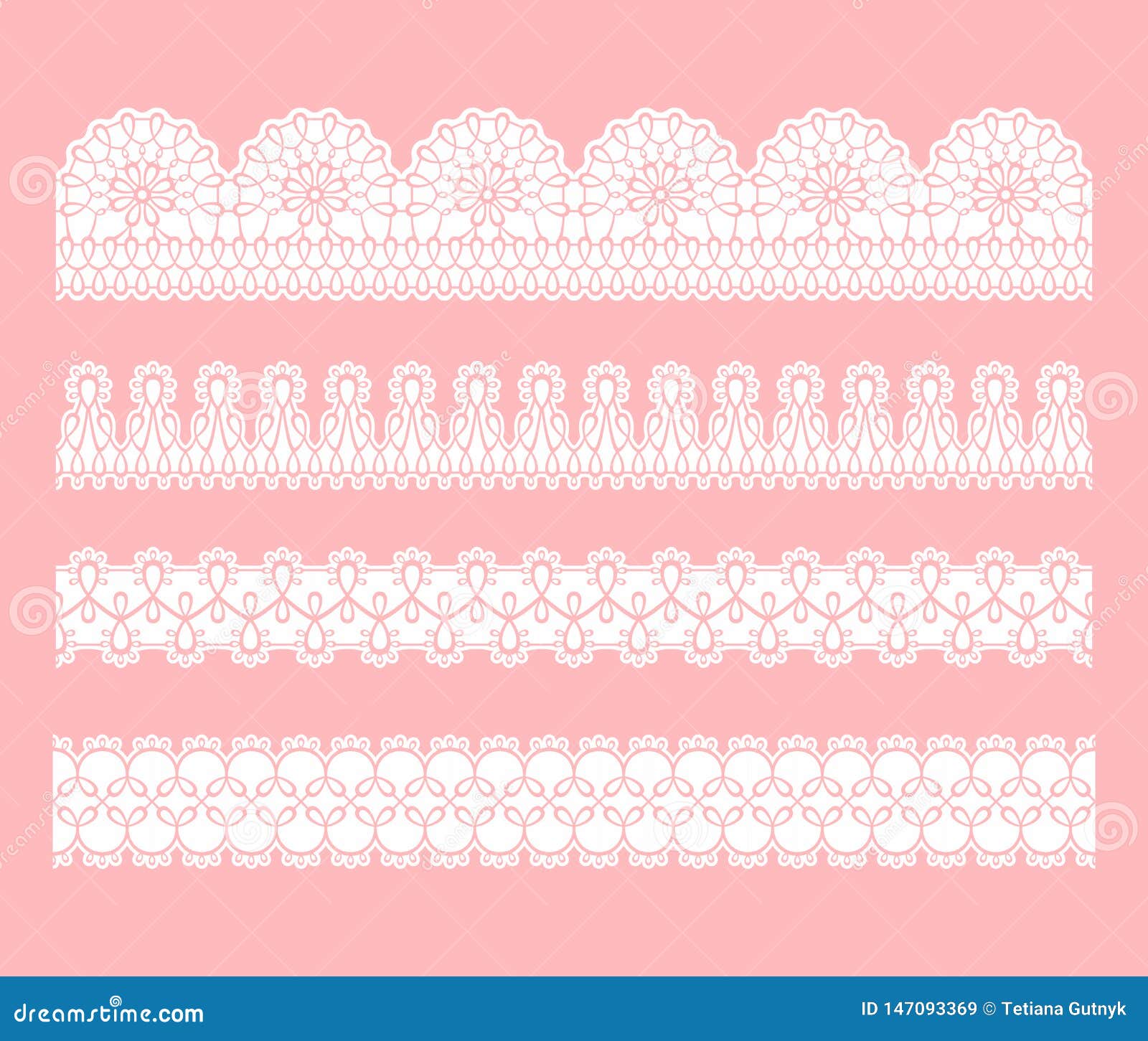 Lace Seamless Border. Set of White Lace Tracery Ribbons Stock Vector ...