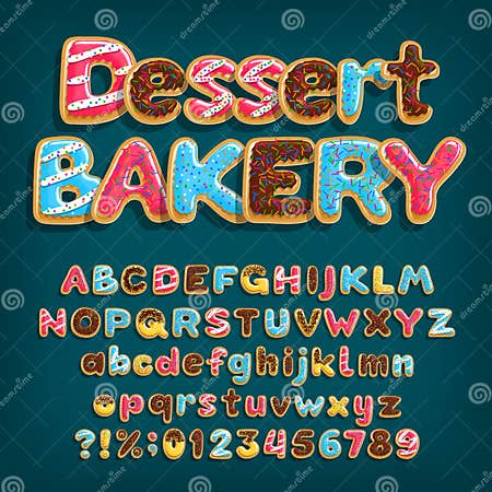 Dessert Bakery Alphabet Font. Uppercase and Lowercase Dessert Letters ...