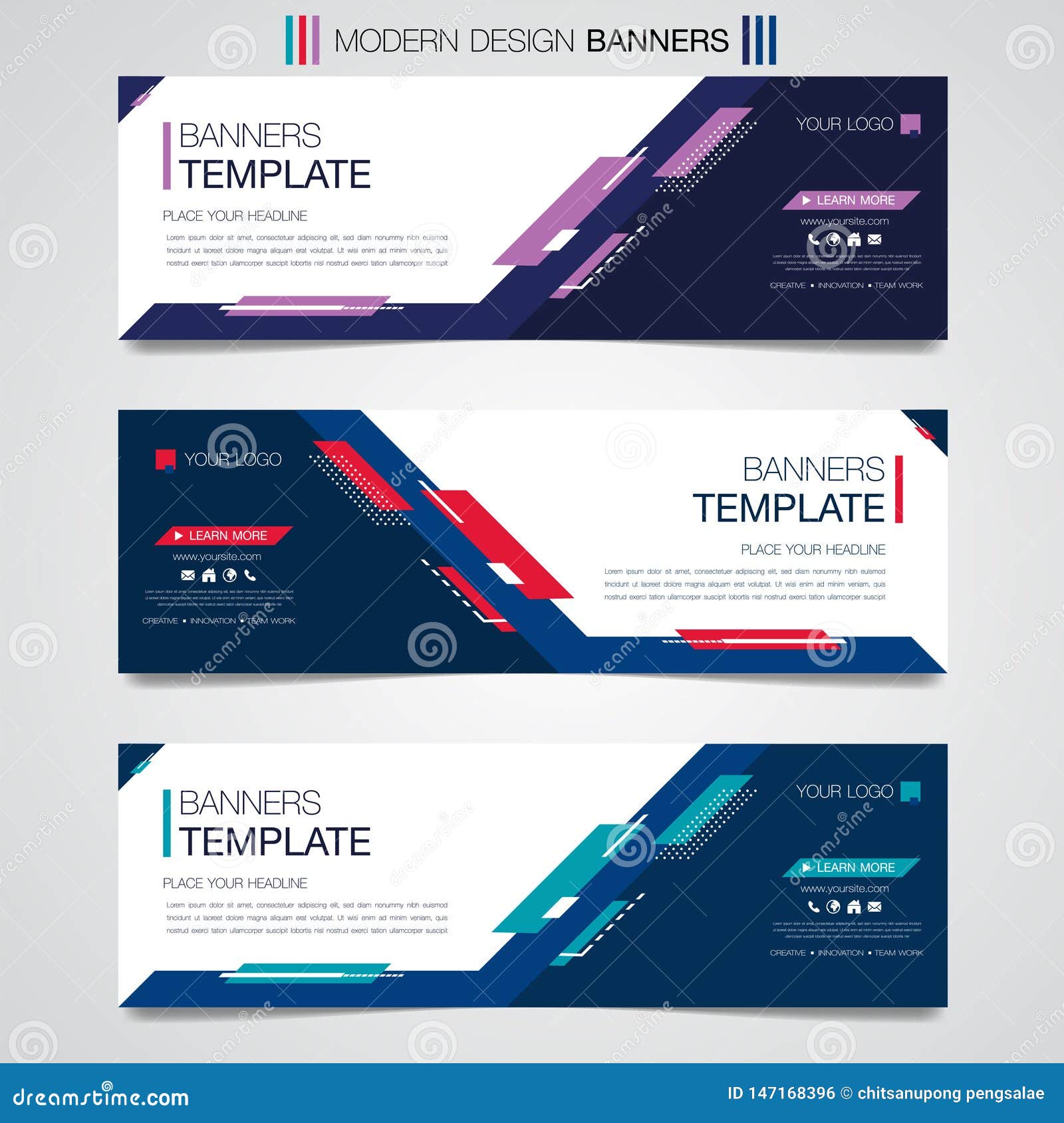 Abstract Horizontal Business Banner Geometric Shapes Design Web Set ...