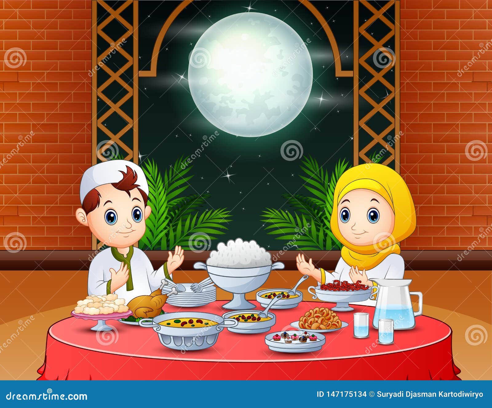 Happy Eid Invitation with Muslim People Preparing Iftar Stock Vector ...