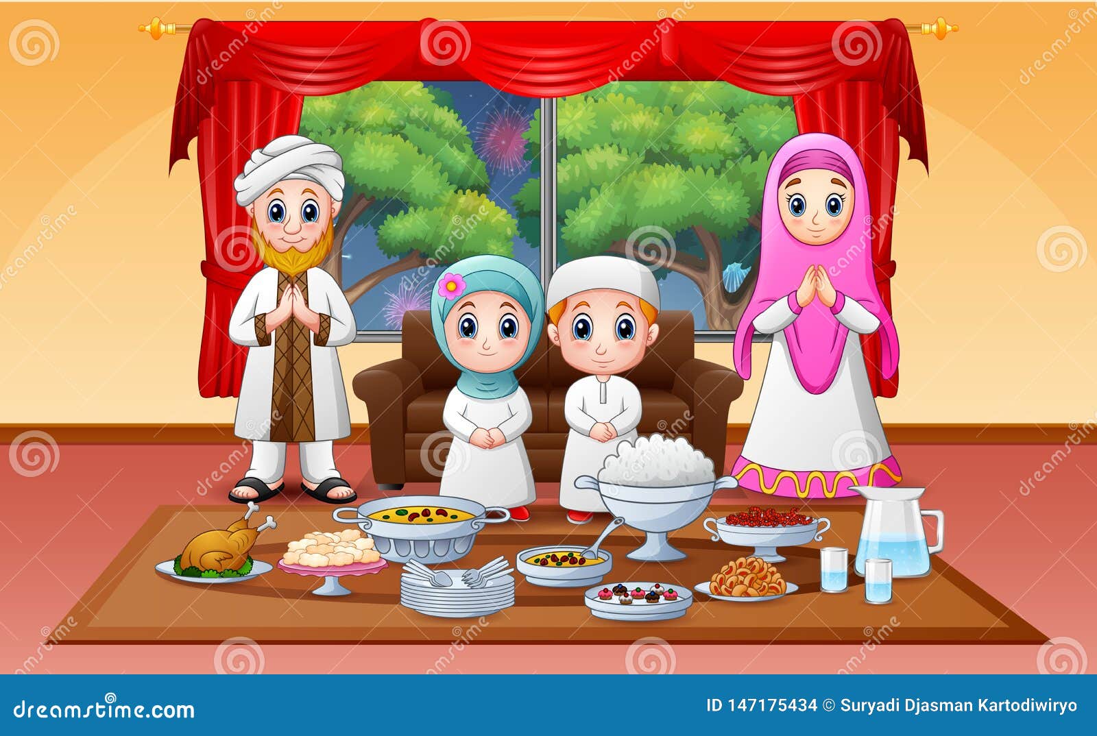 Holy Month Of Muslim Community, Islamic Family Enjoying Food And ...