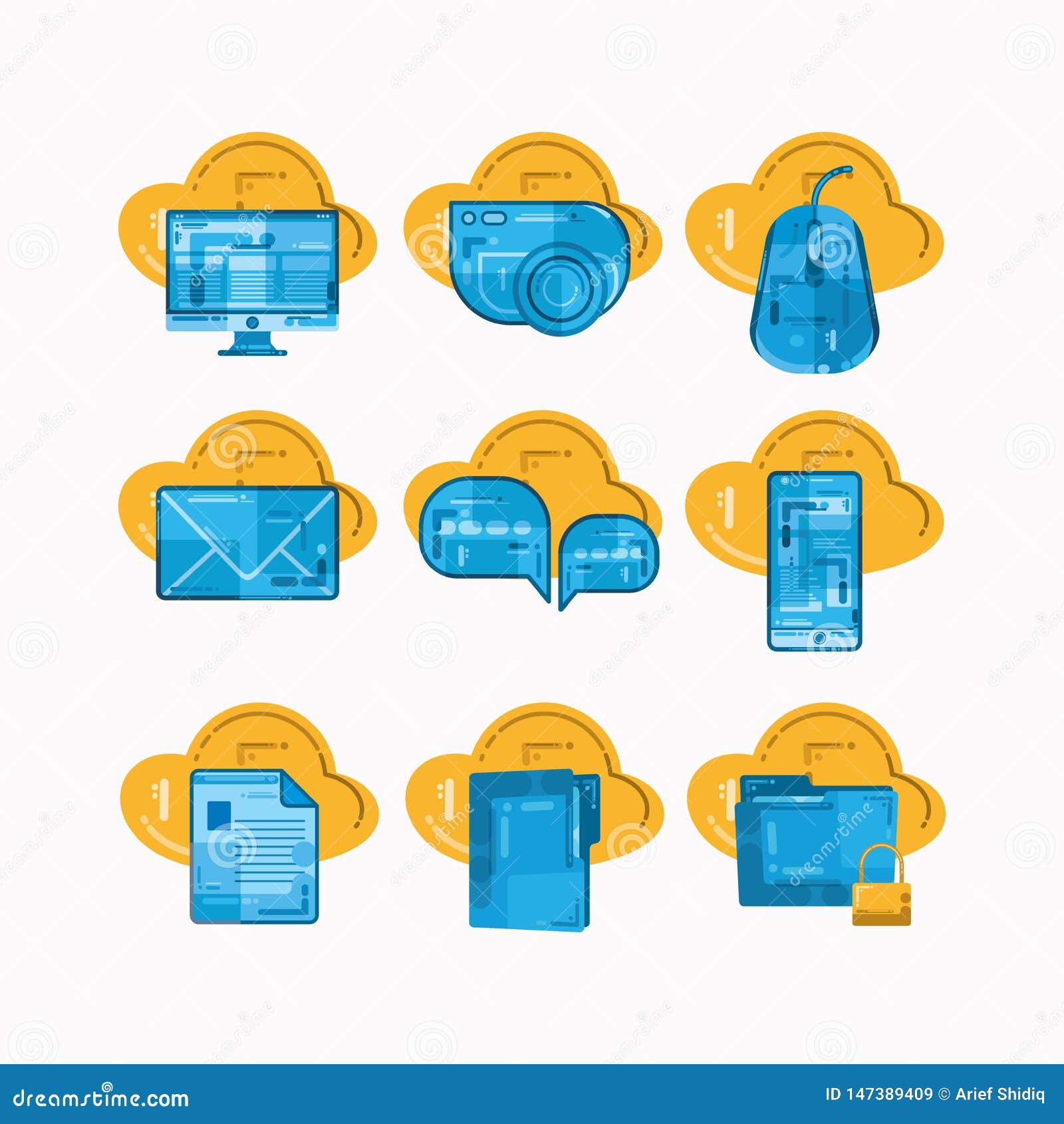 Set of Computer Element Icons with Texture Design Stock Vector ...