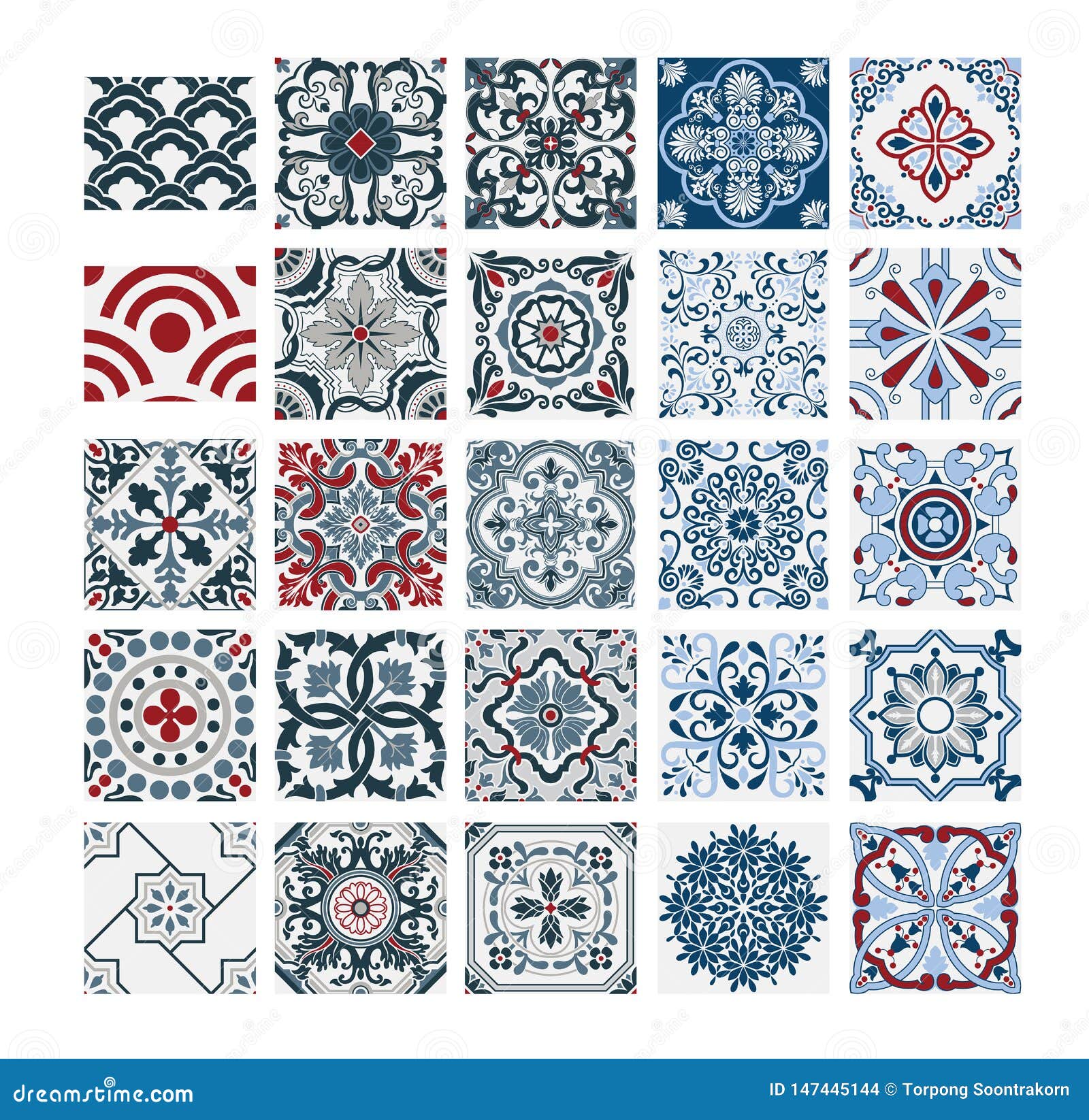 Tiles Portuguese Patterns Antique Seamless Design in Vector ...