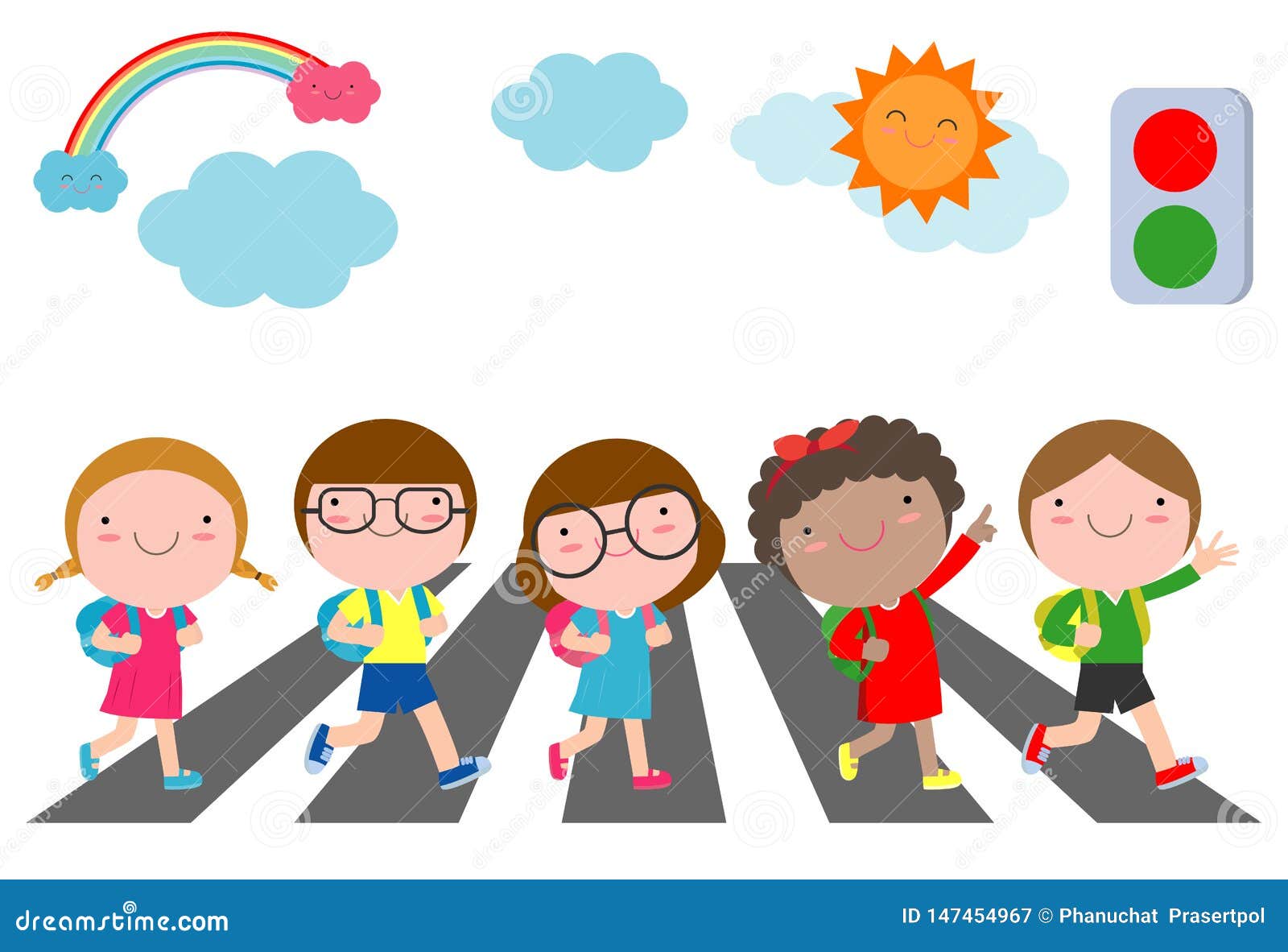 Kids Across the Road, Students Walk Across the Crosswalk with a Traffic ...