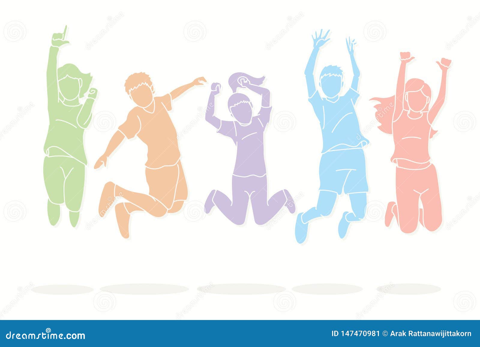 Group of Children Jumping, Happy Feel Good Cartoon Graphic Stock Vector ...