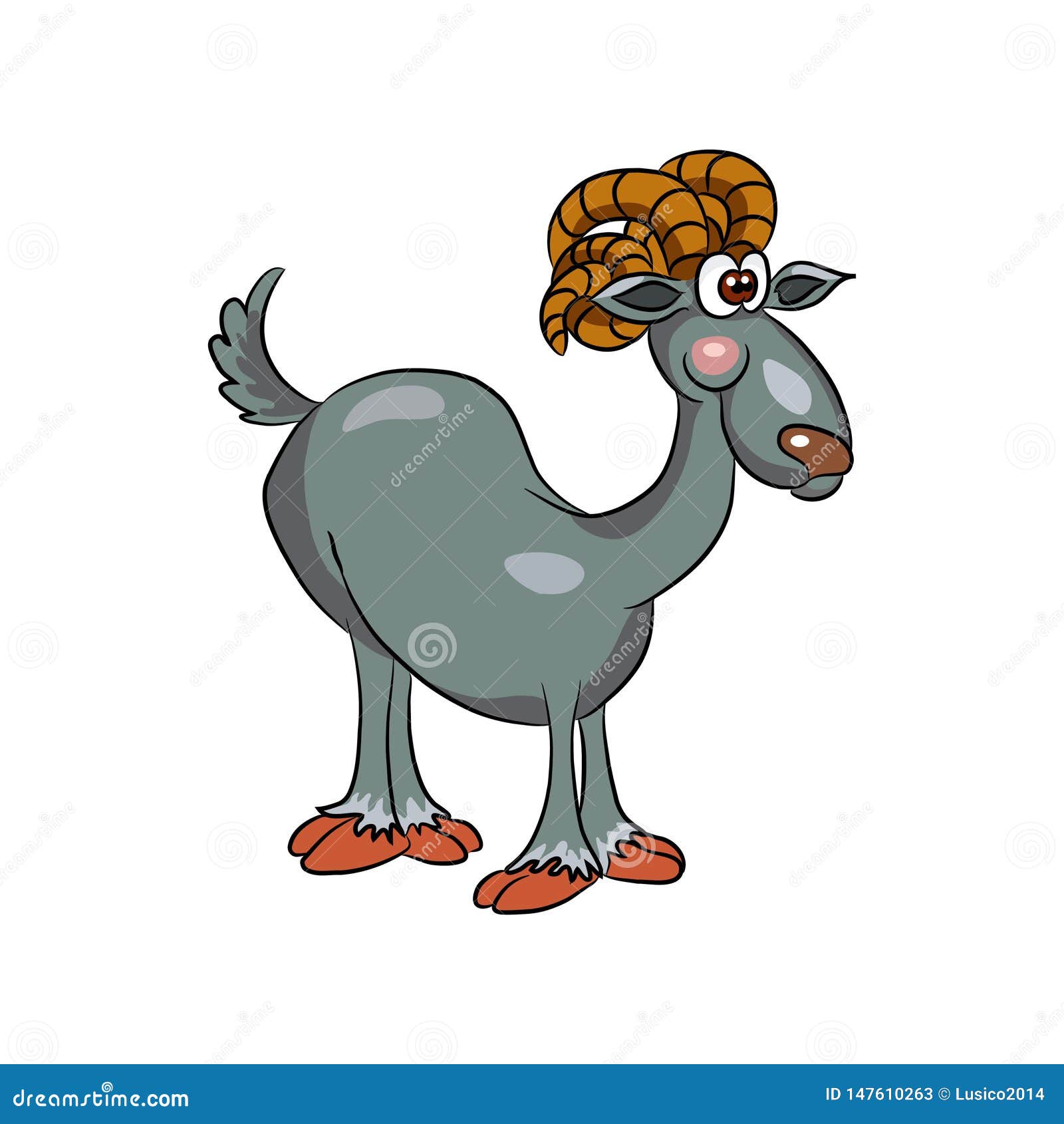 Colorful Hand Drawn Illustration of Cartoon Goat. Stock Illustration ...