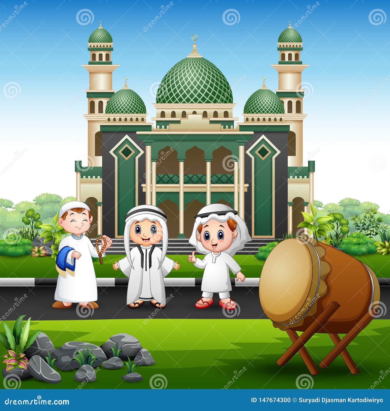 Arab Muslim People in Front the Mosque Stock Vector - Illustration of ...