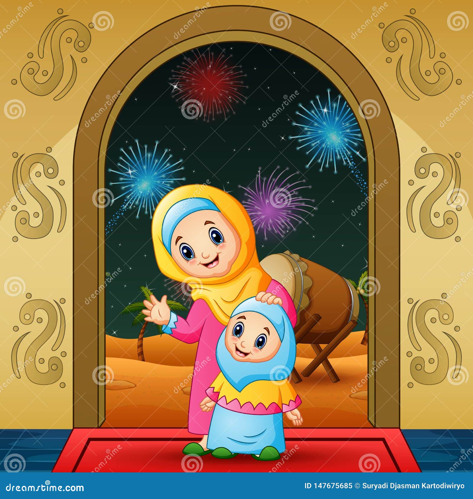 Muslim Cartoon Posing in the Mosque Stock Vector - Illustration of ...