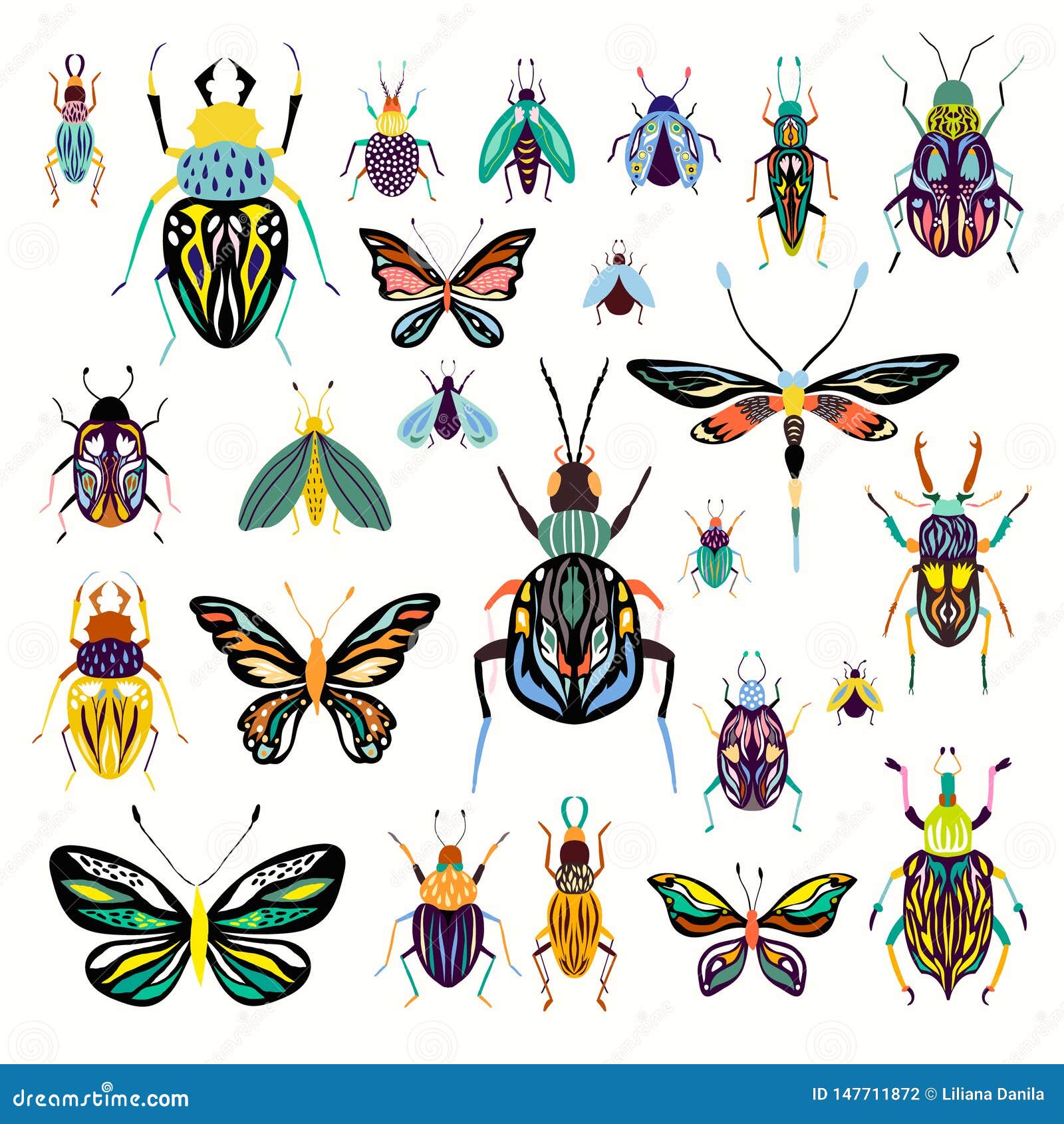 Abstract Insects Collection on White Background Stock Vector ...