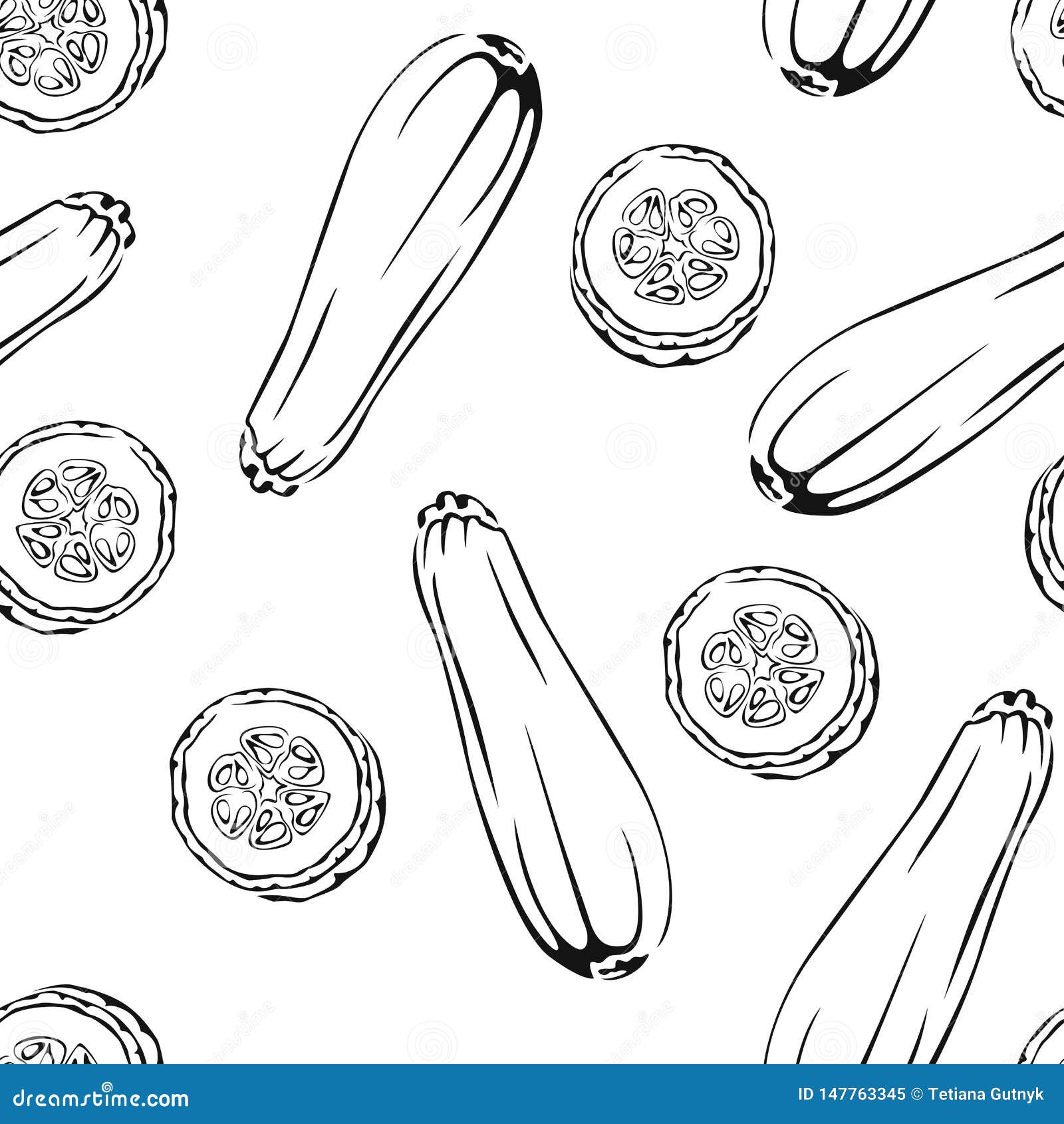 Zucchini Seamless Pattern On White Background. Monochrome Courgette ...