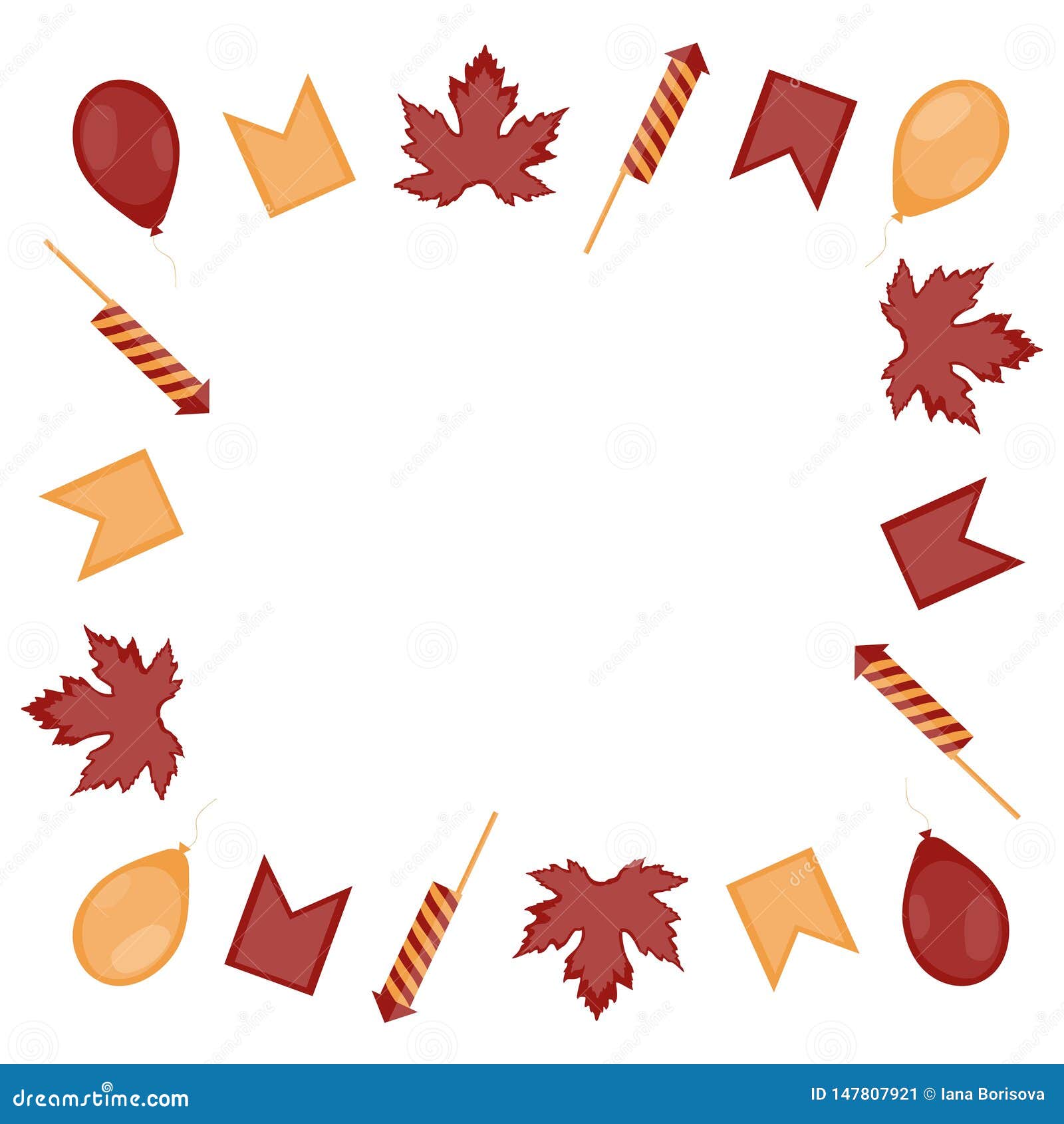 Canada Day. Square Frame of Red-yellow Leaves of Maple, Balloons ...