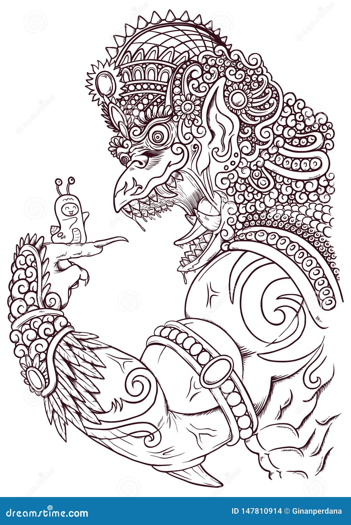 Angry Garuda Outline Illustration with Traditional Ornaments Stock ...