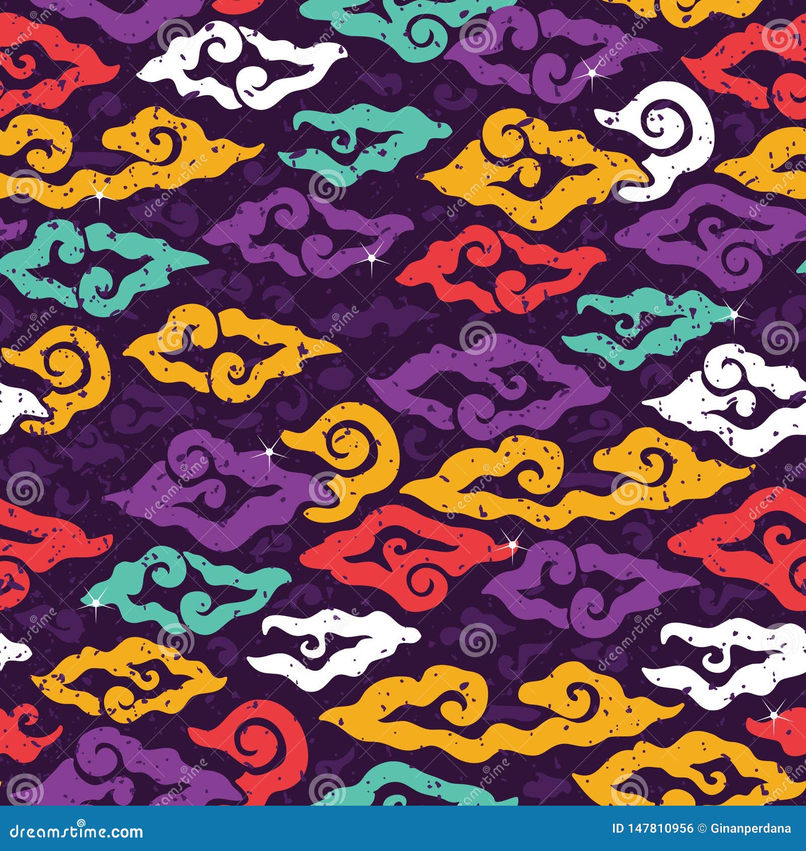 Traditional Batik Clouds Colorful of Indonesia Seamless Pattern ...