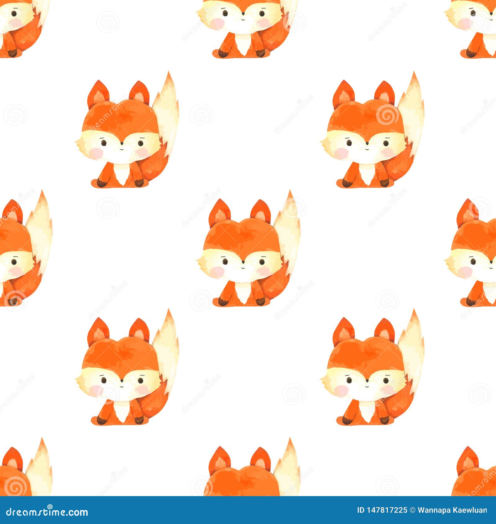 Fox Seamless Pattern Hand Drawn Painted in Watercolor Stock Vector ...