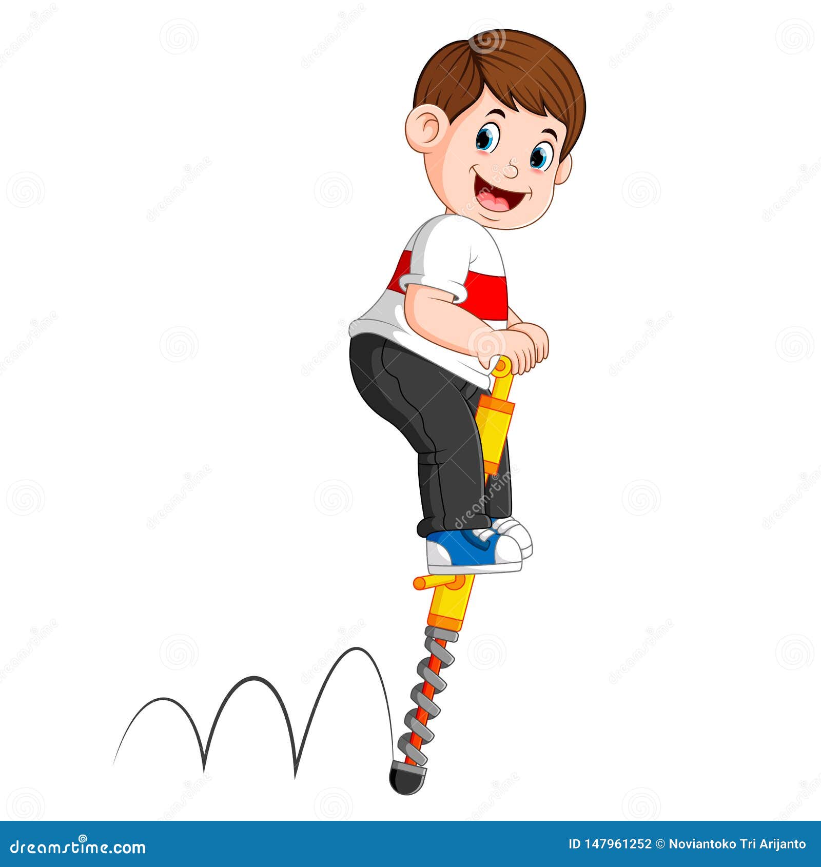 The Boy is Playing with the Jumping Stick Stock Vector - Illustration ...