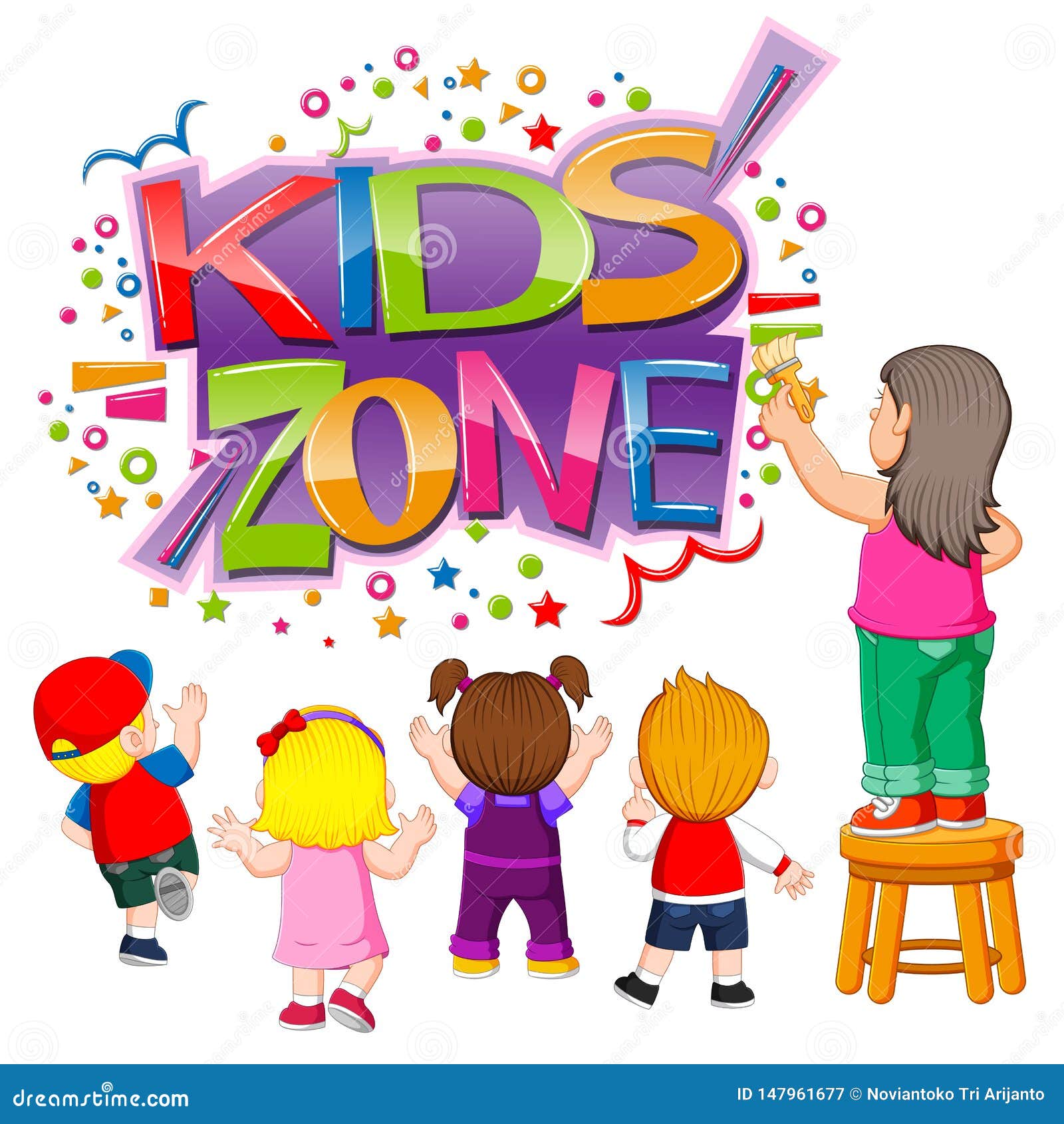 The Kids Zone Text with the Children Creating it Stock Vector ...