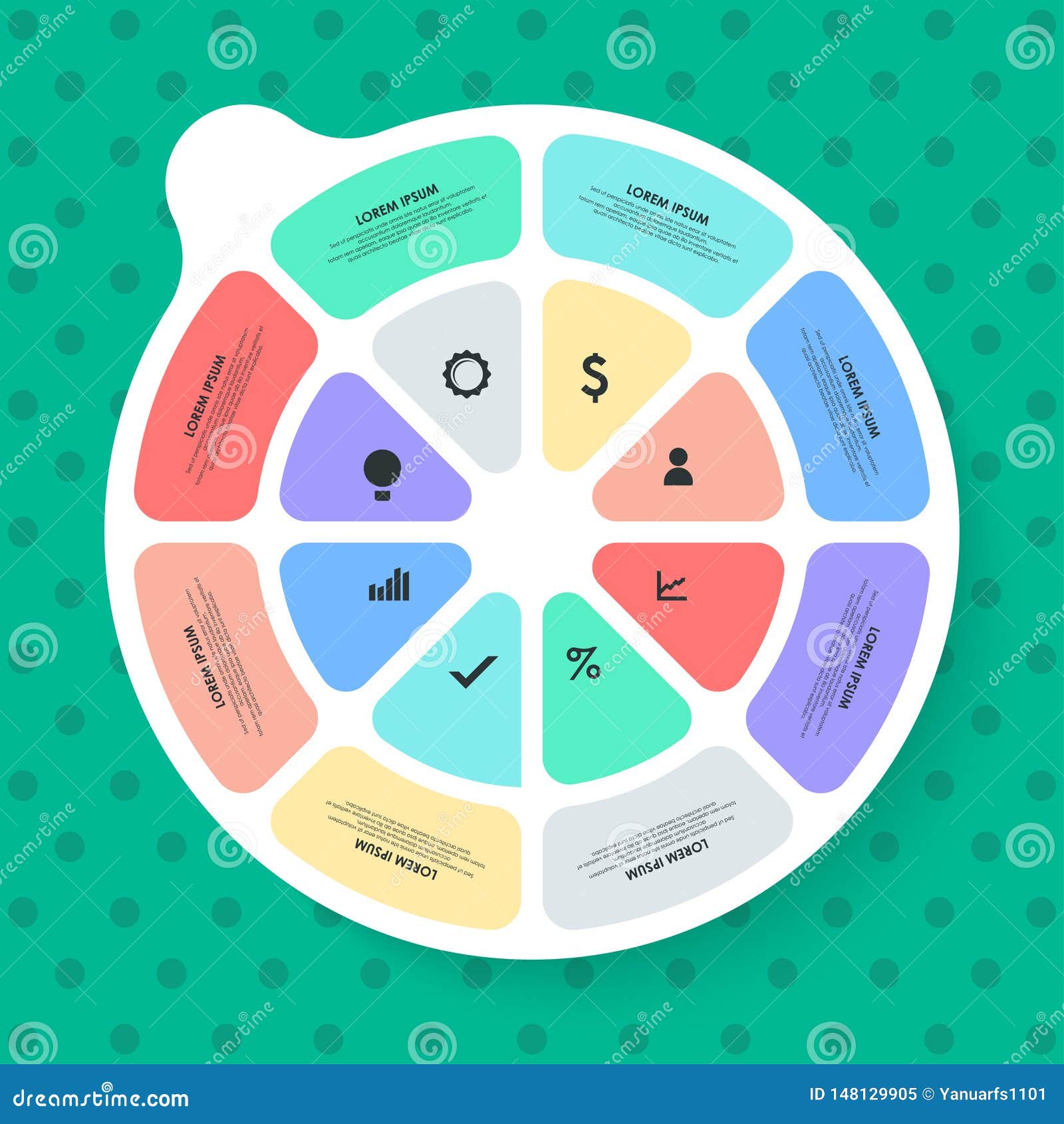 Unique Infographic Design Template With 6 Lettered Elements Connected ...