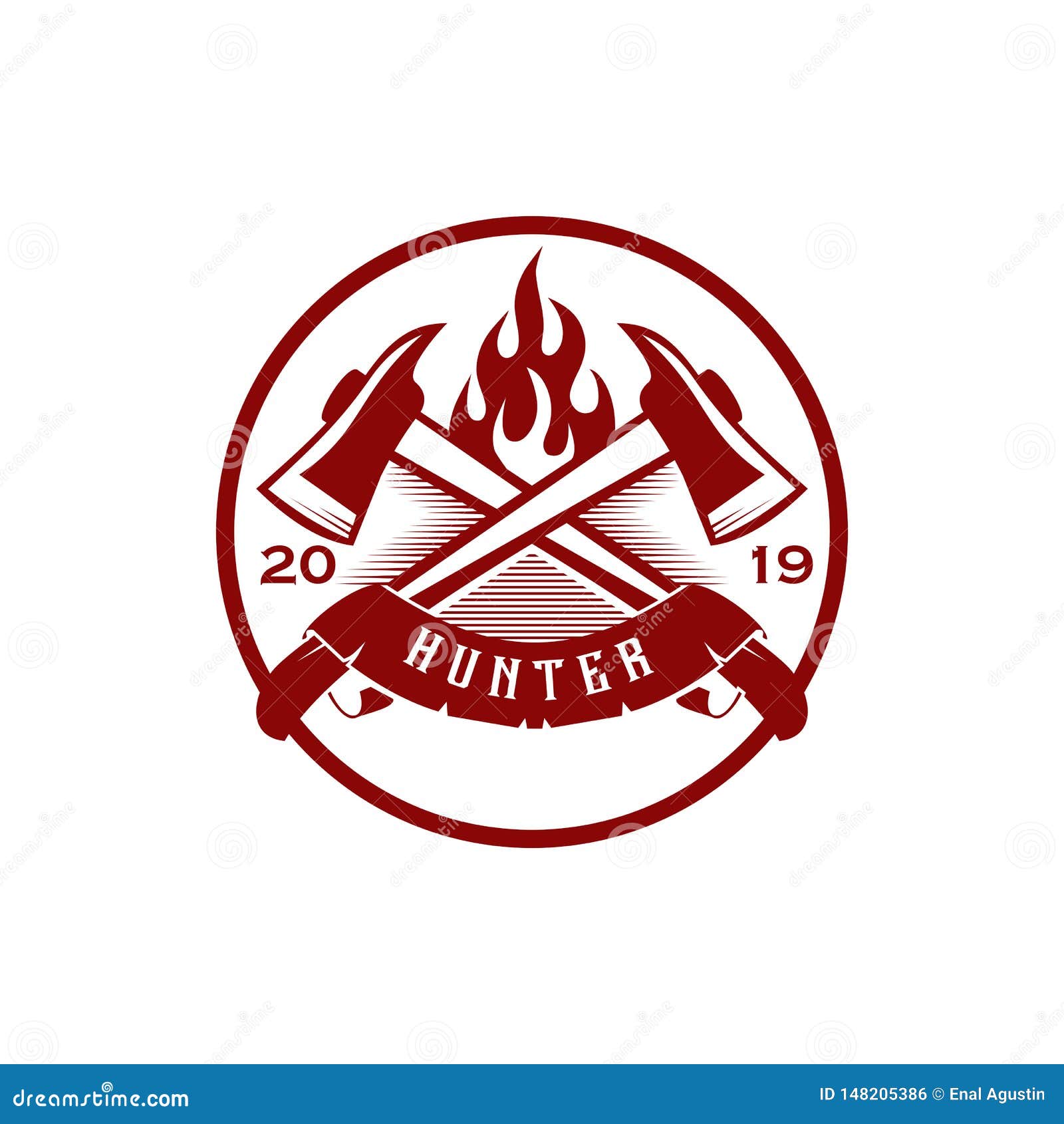 Hunter Logo Design with Crossed Axe and Fire Icon Stock Vector ...